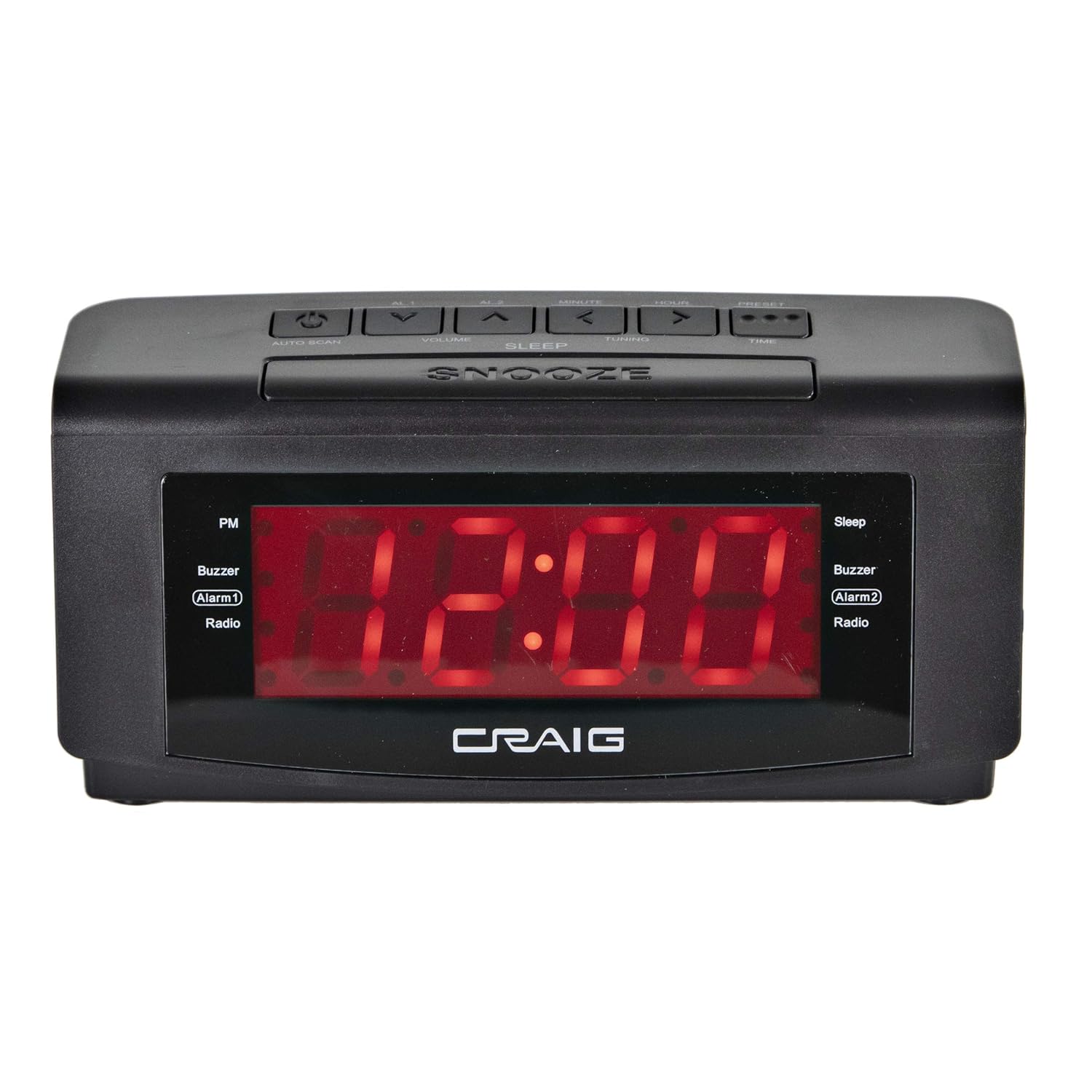 Craig LED Alarm Clock with AM/FM Radio 1.2-Inch Display, Black (CR45372 ...