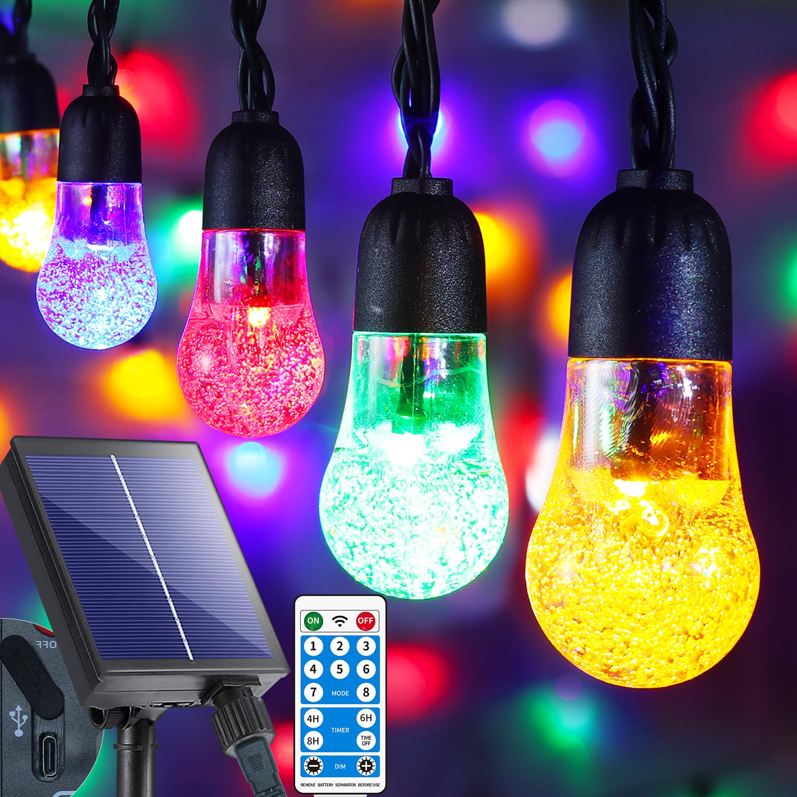 GCMacau Multi Color Solar String Lights Outdoor Waterproof, Large Solar ...