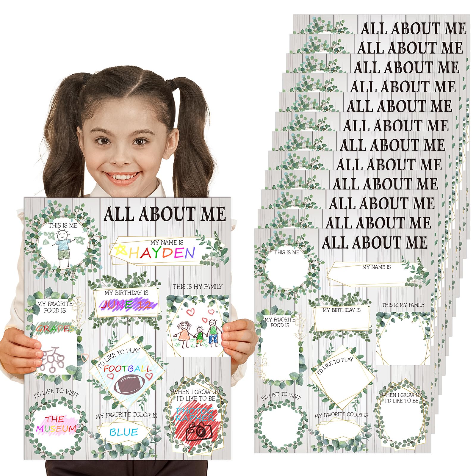 Amazon.com: Sherr 60 Pcs All About Me Posters Vintage Green Leaves ...