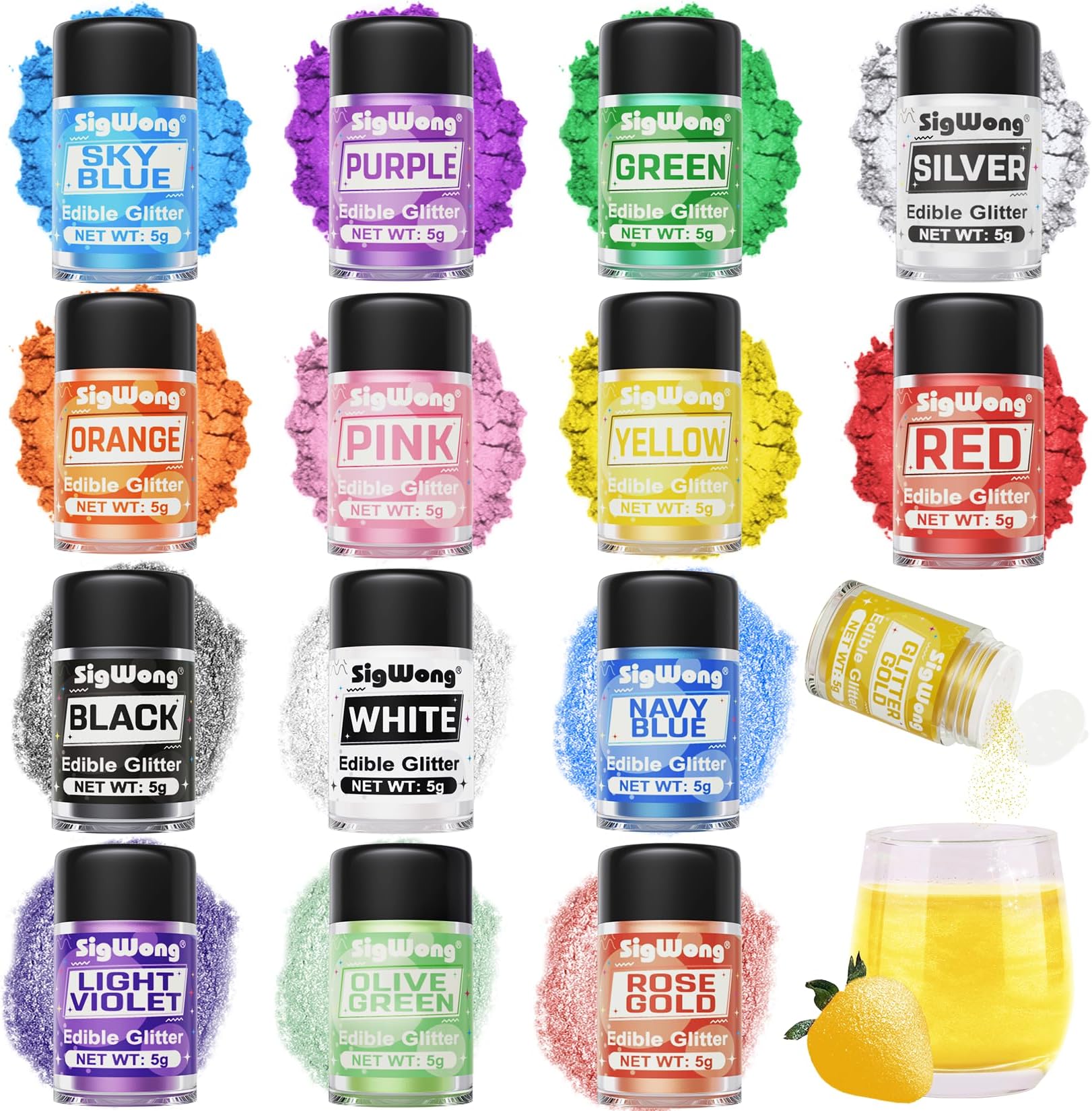 Amazon.com : Edible Glitter Set - 15 Colors Food Grade Luster Dust ...