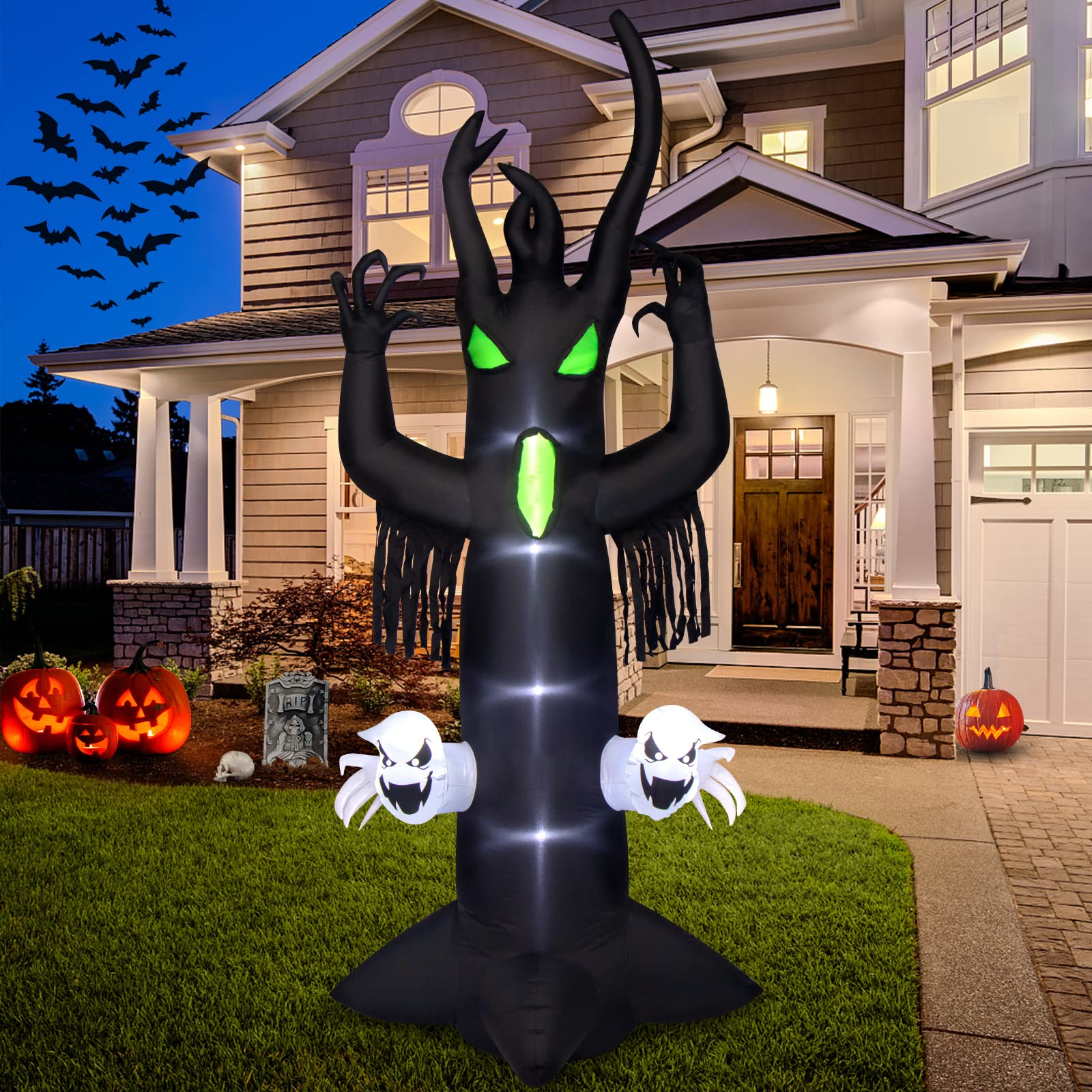 Buy 8 FT Halloween Decorations Inflatable Black Tree with Ghost ...
