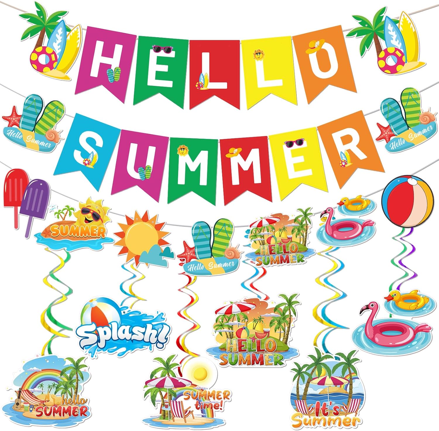 Amazon.com: Yavxzvbw Hello Summer Banner Summer Party Decorations End ...