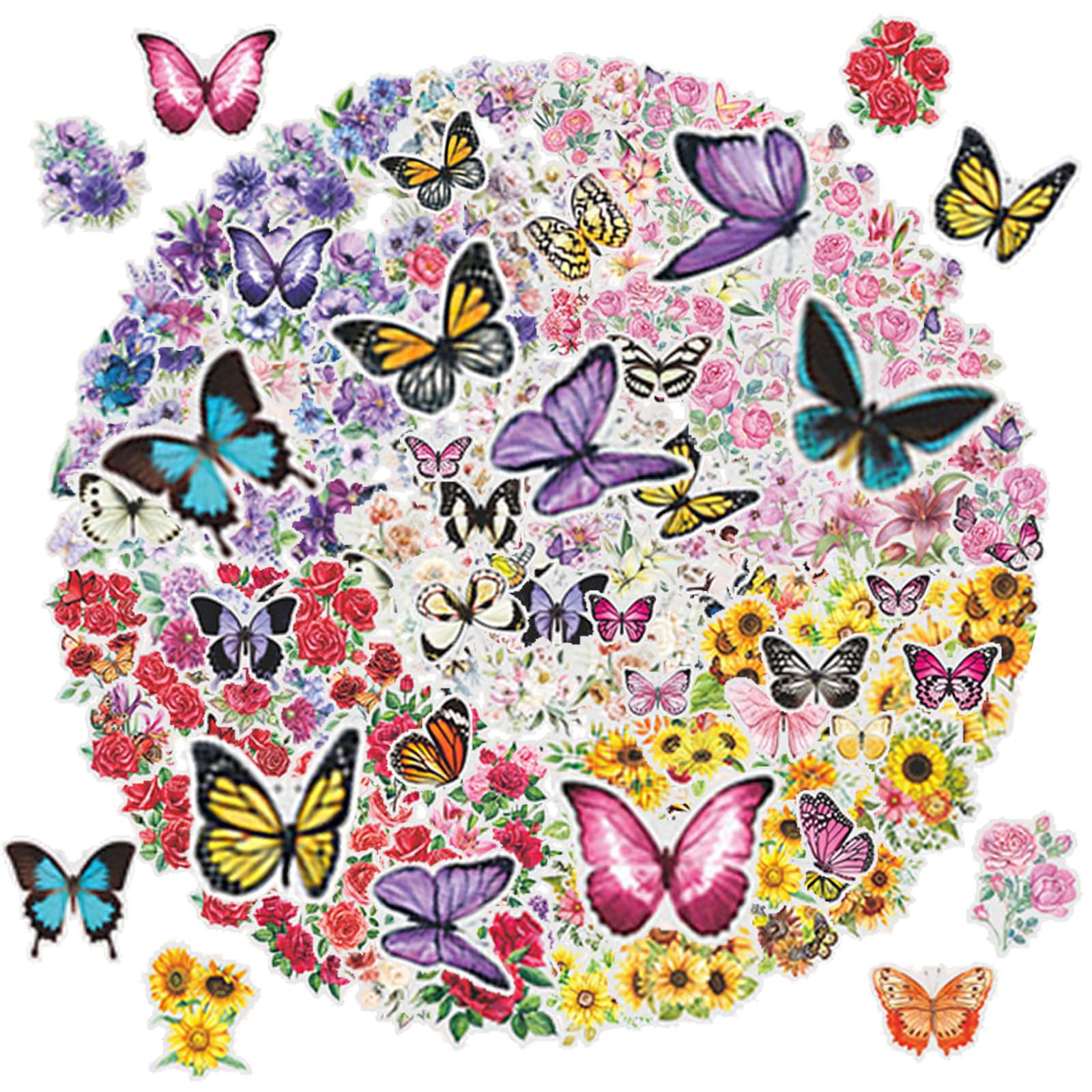 Amazon.com: 300 Pcs Assorted Butterfly and Flower Stickers, Transparent ...
