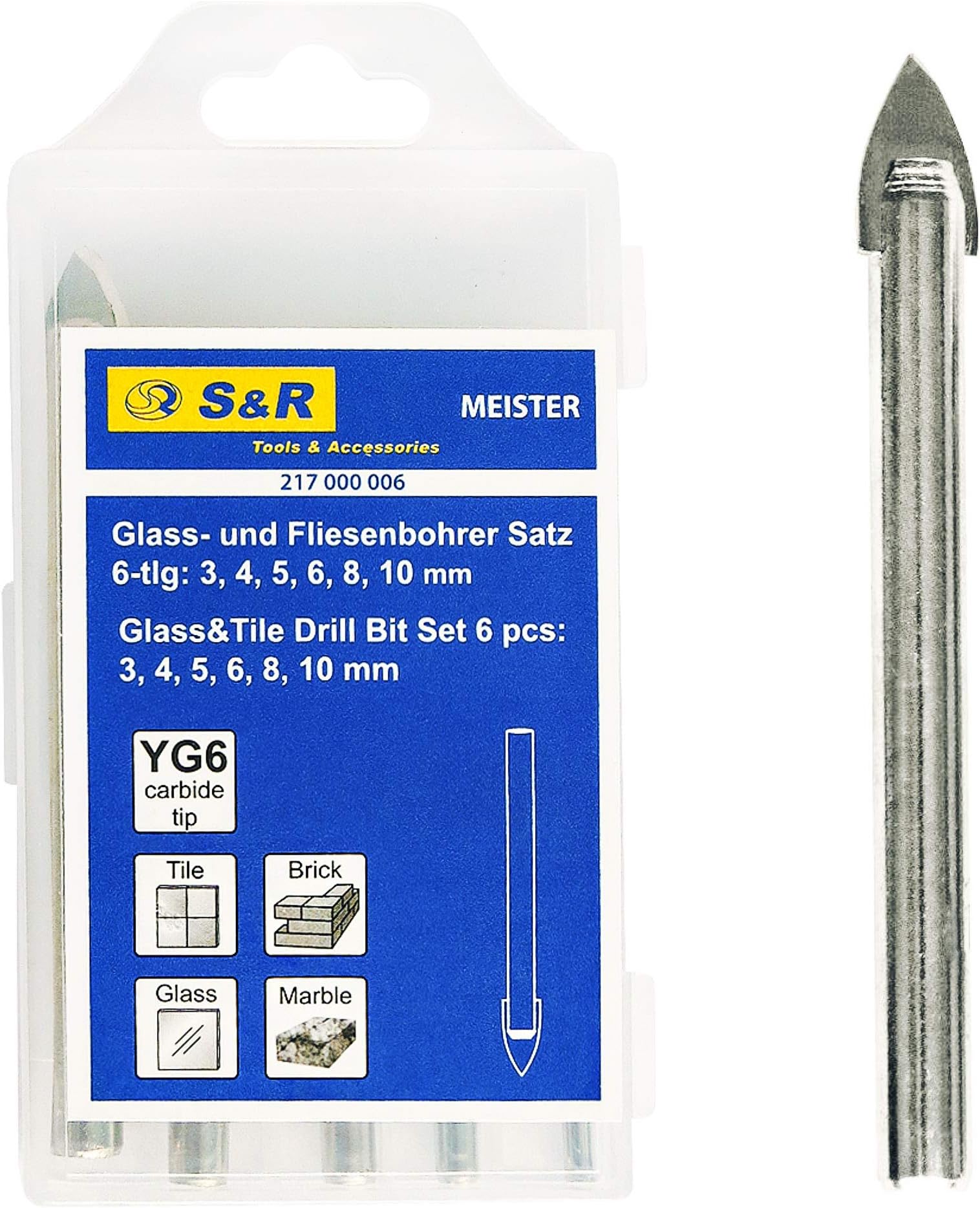 S&R Fliesenbohrer, Glasbohrer, Keramikbohrer Set, in Kunststoffbox 6 ...