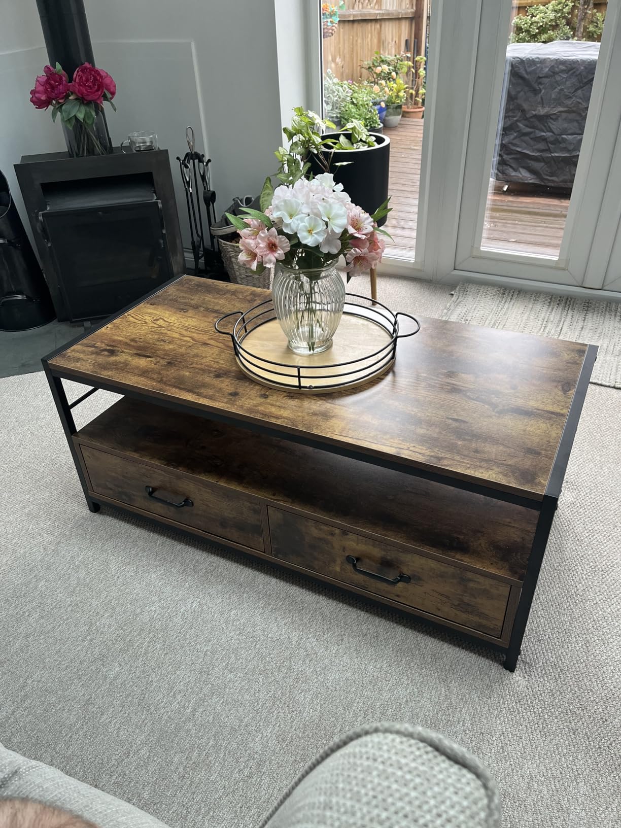 COSTWAY Coffee Table, Industrial Cocktail Tea Center Table with Storage ...