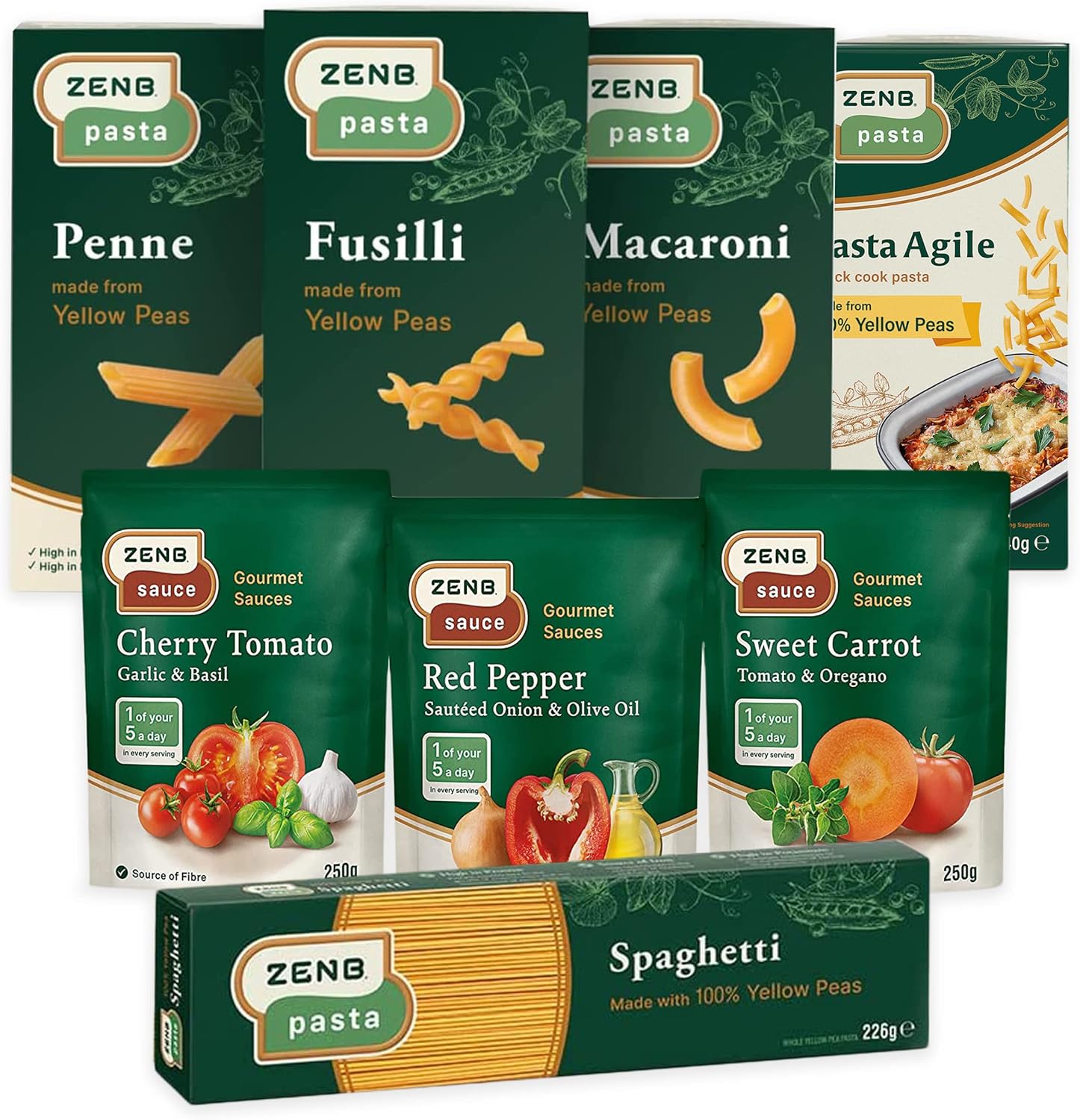 ZENB Pasta & Sauce Starter Pack - Gluten Free & Vegan Friendly Introductory Bundle - 3 Yellow ...