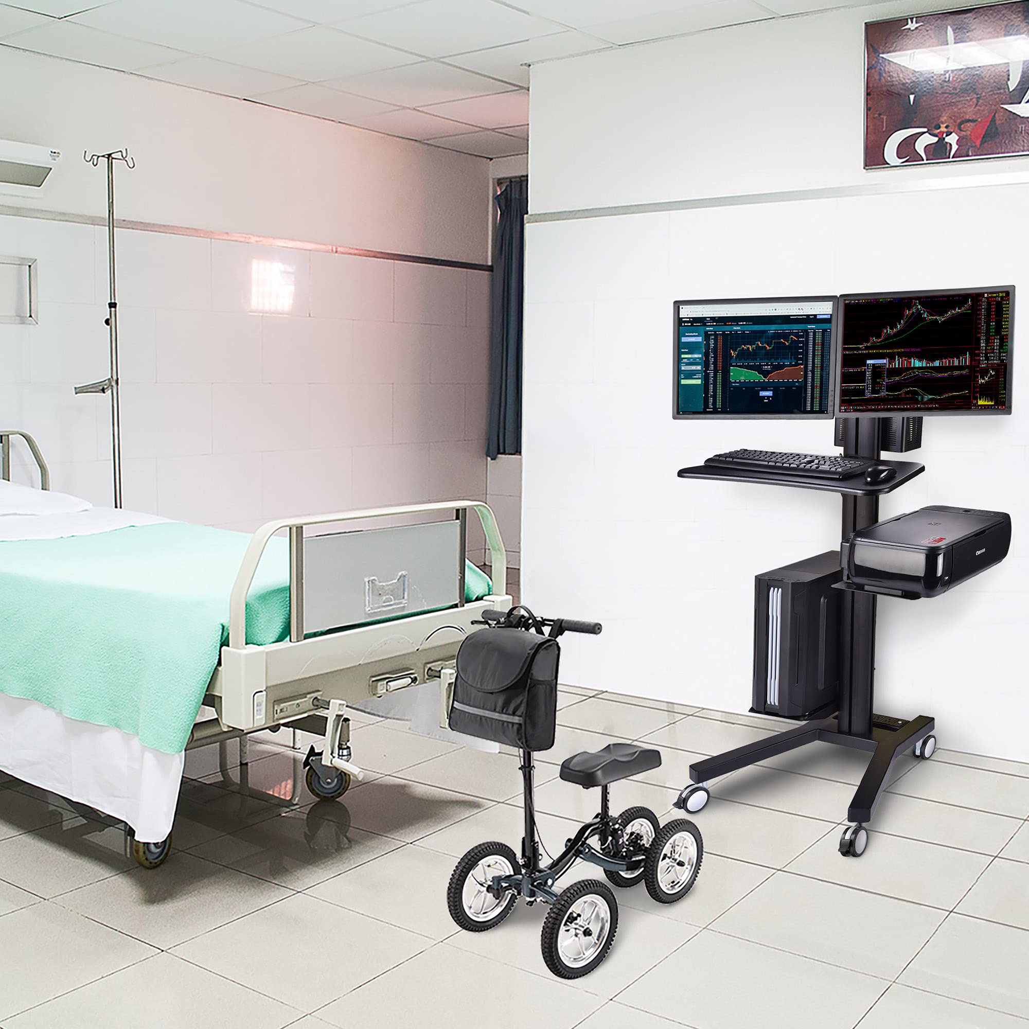 Buy AW Rolling PC Cart Mobile Computer Standing Workstation Moving ...