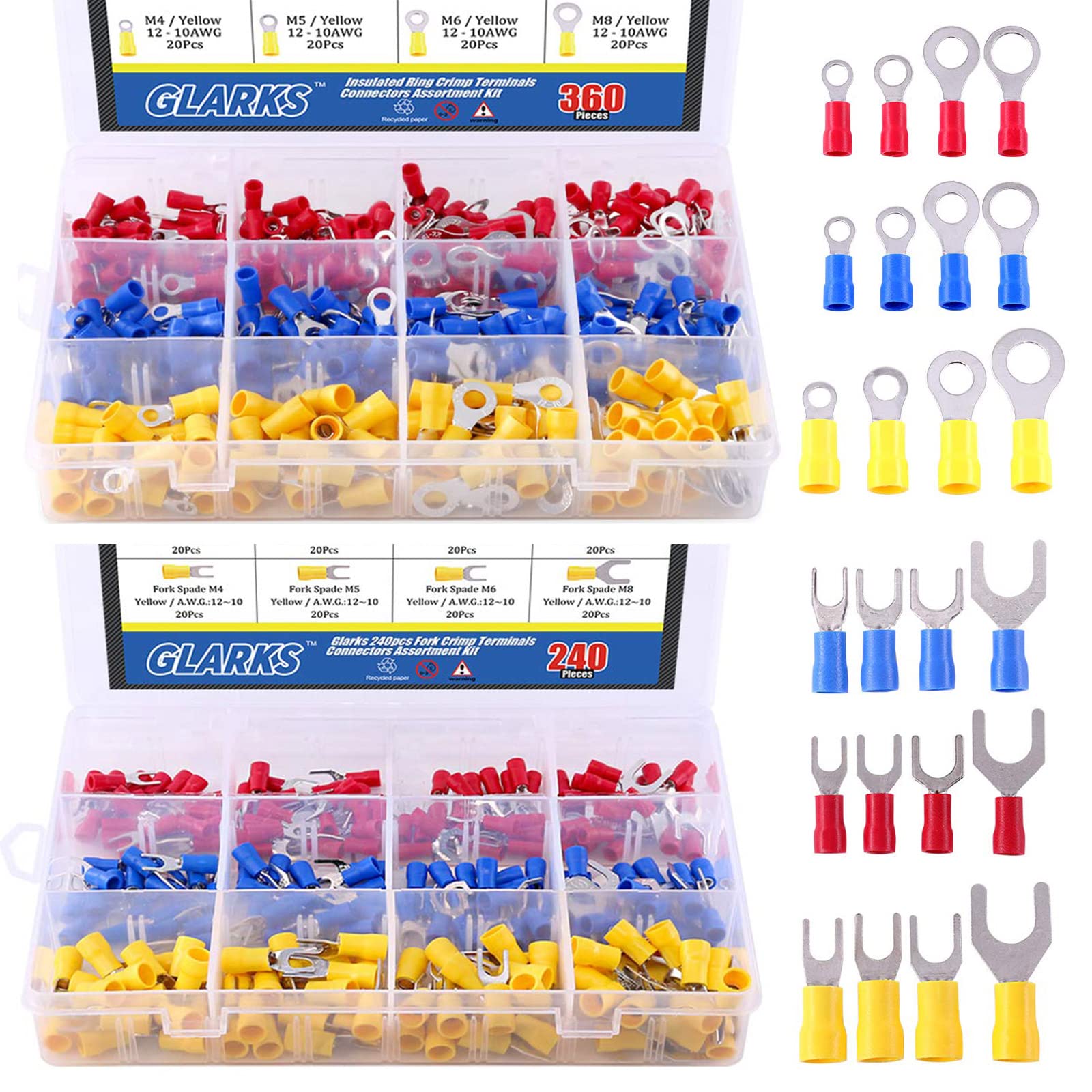 Glarks 360pcs Mixed Quick Disconnect Electrical Insulated Crimp ...