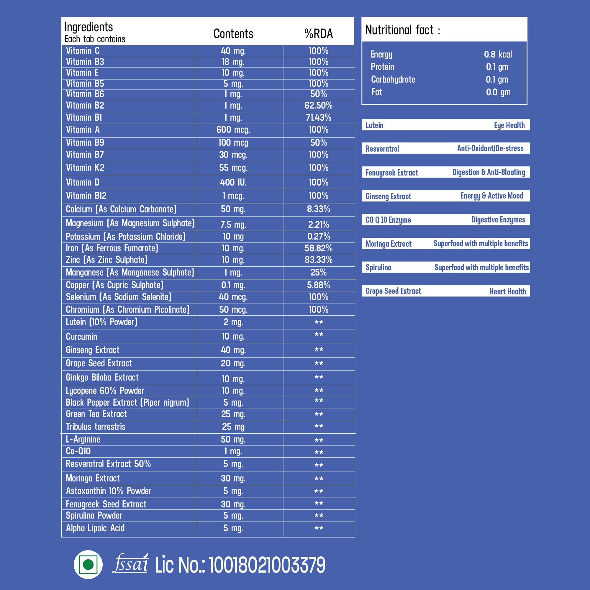 Azani Multivitamin Tablets for Men | Vitamin C, Vitamin D, Calcium ...