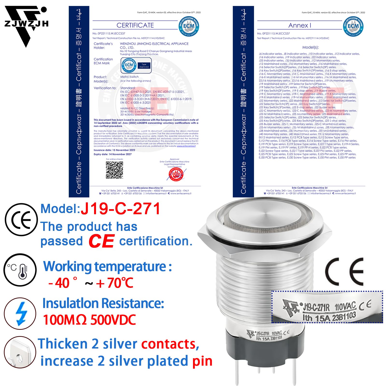 Snapklik.com : 15Amp 19mm Latching Push Button Switch 110/120V ...