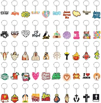Amazon.com: Papacharms 50PCS Jesus Keychains Christian Key Chain Cross ...