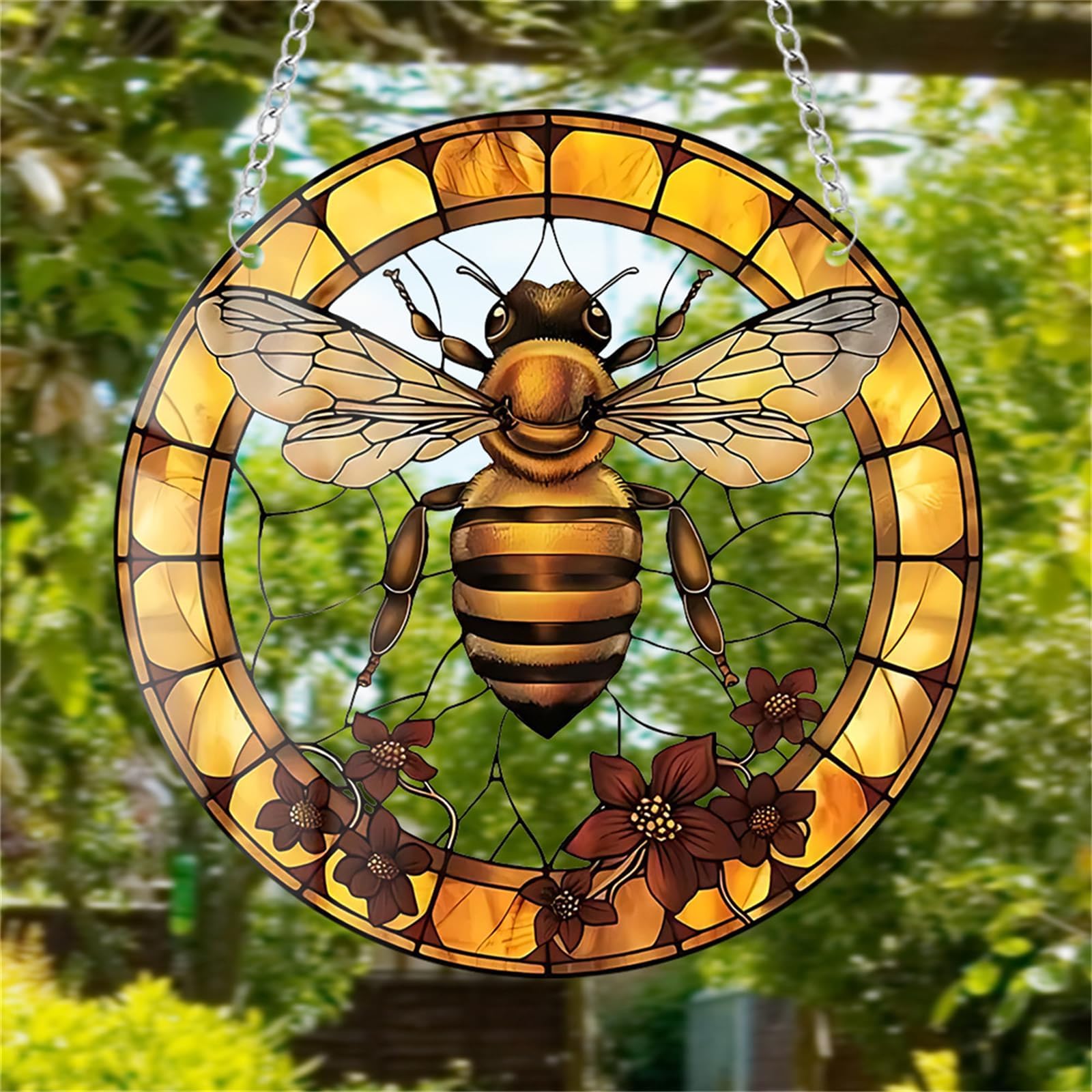 Amazon.com: Stained Glass Bee Ornament – Suncatcher – Decorative Bee ...