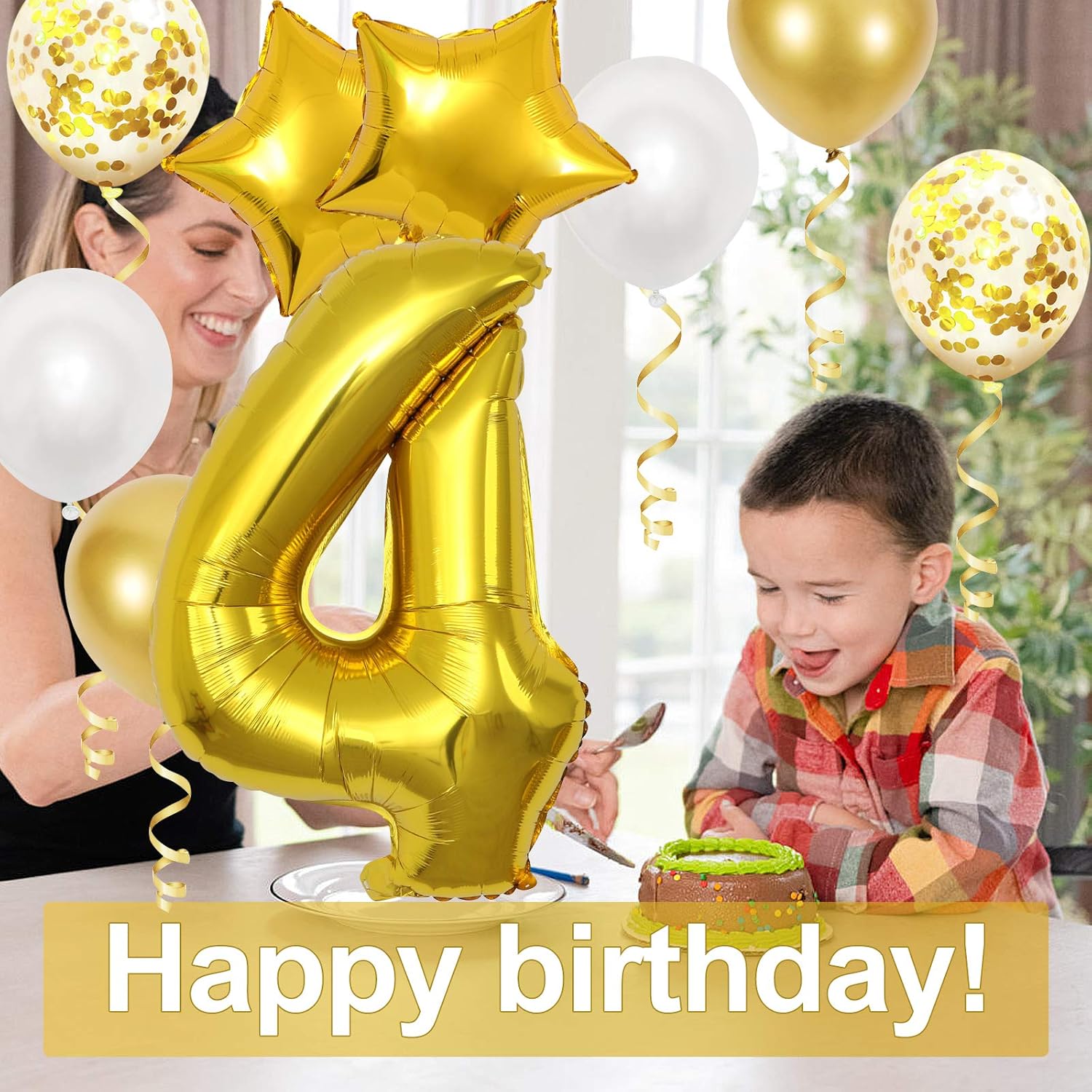 40 Inch Gold Number 4 Balloon, Inflatable Large Gold Foil Balloon for ...