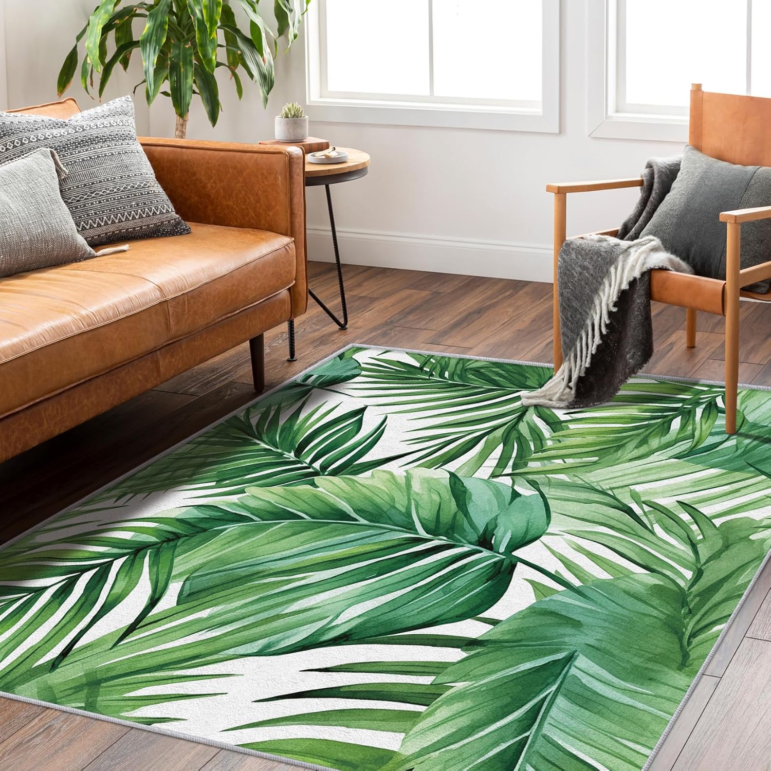 Amazon.com: Tzvjxln Tropical Leaf Rugs for Entryway - Washable Green ...