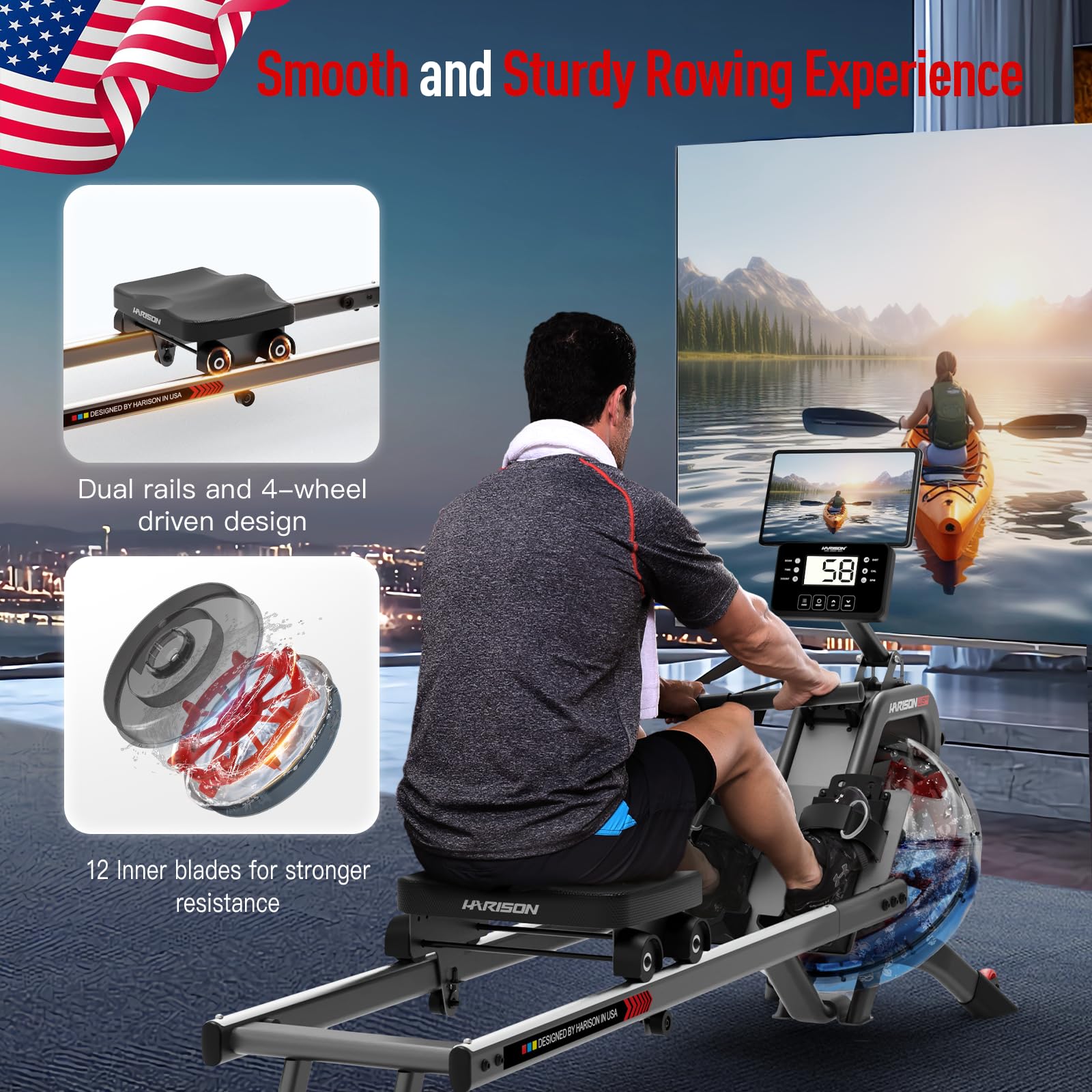 HARISON Water Rowing Machine for Home, 350 LBS Weight Capacity Foldable ...