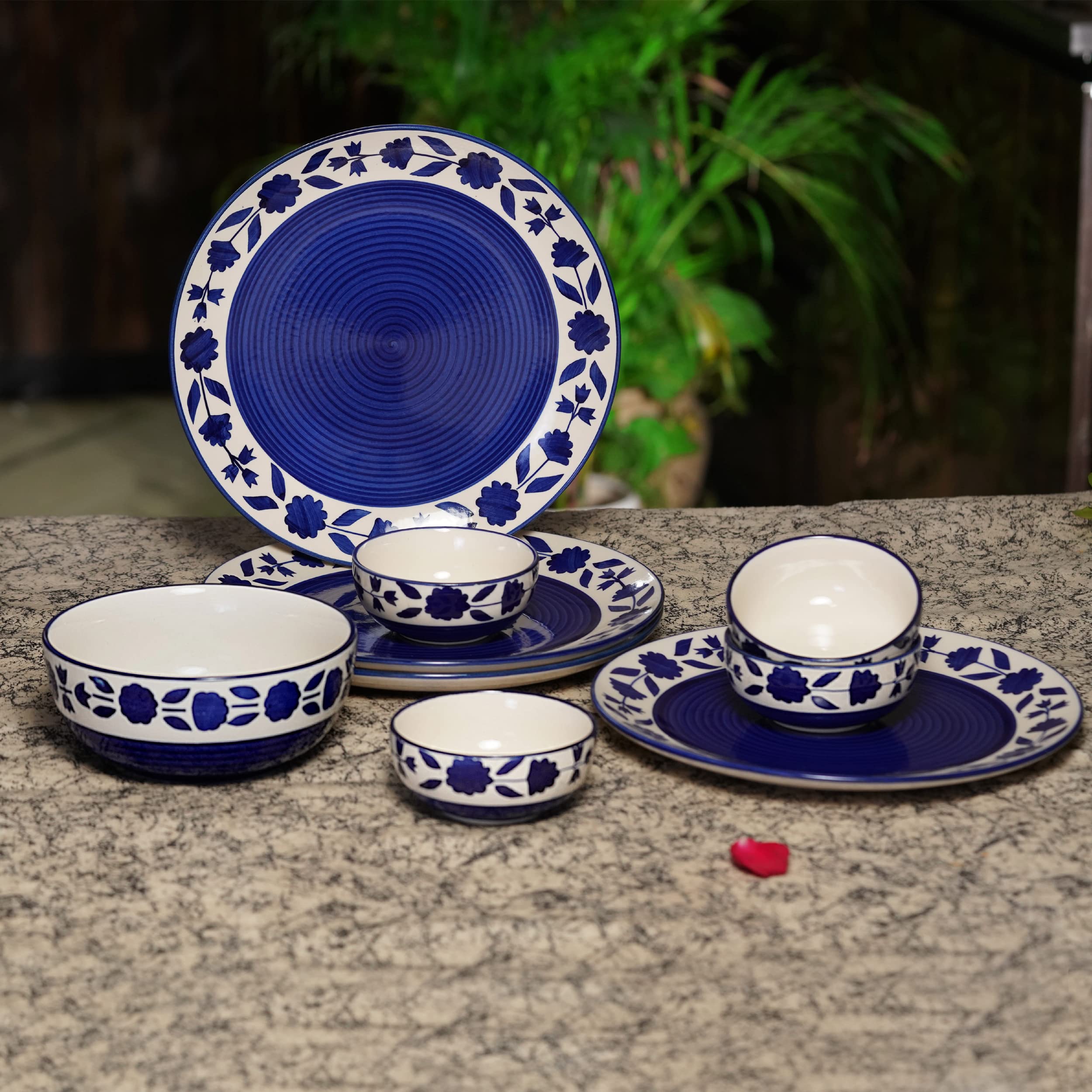 Buy Freakway Floral Hand-Painted Ceramic Dinner Set of 9 Pieces-(10 ...