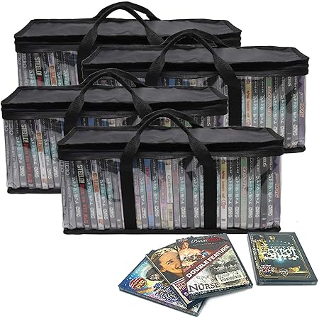 Amazon.com: QTART Set of 4 DVD Storage Bags Transparent PVC Media ...