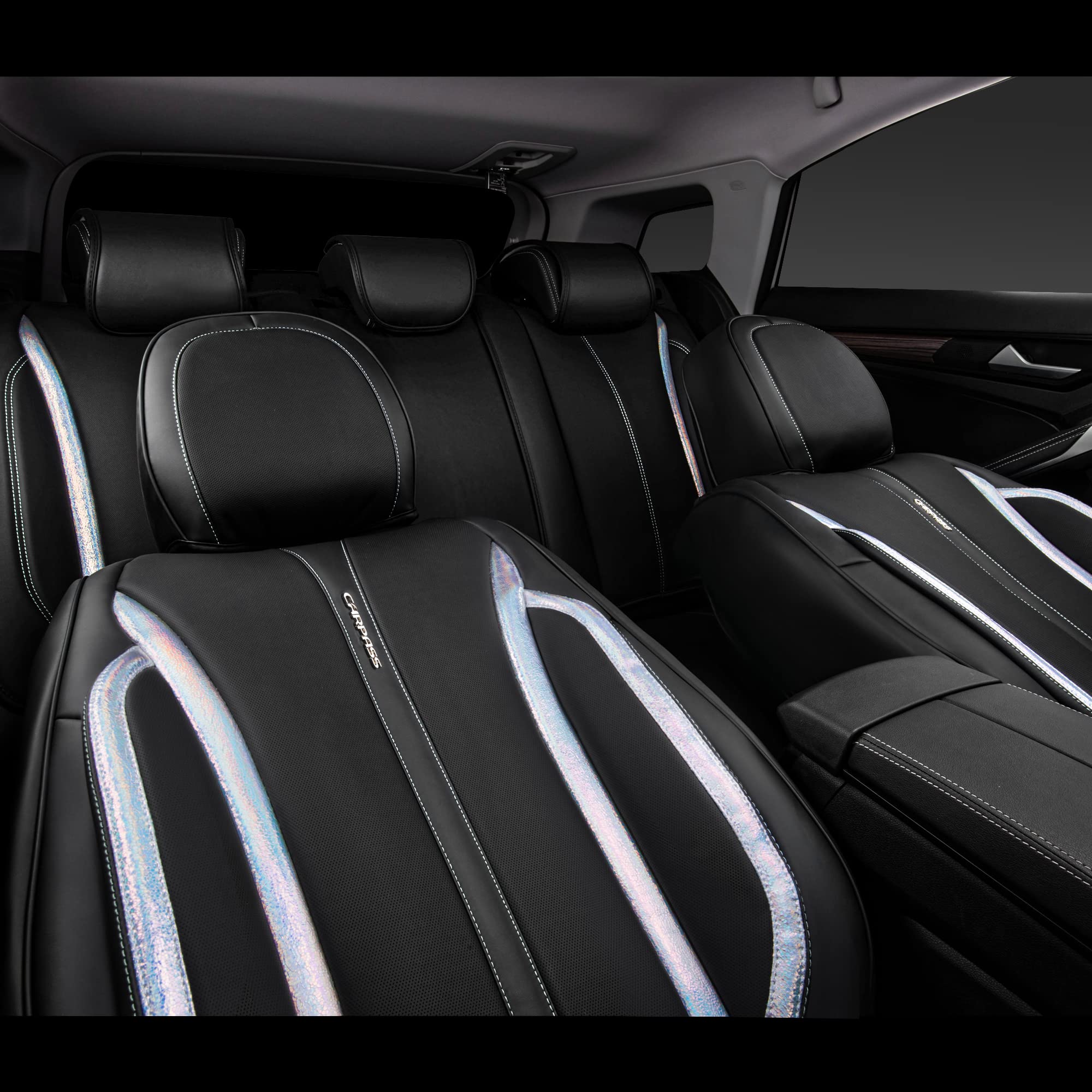 Snapklik.com : CAR PASS Nappa Leather Holographic Laser Car Seat Covers ...