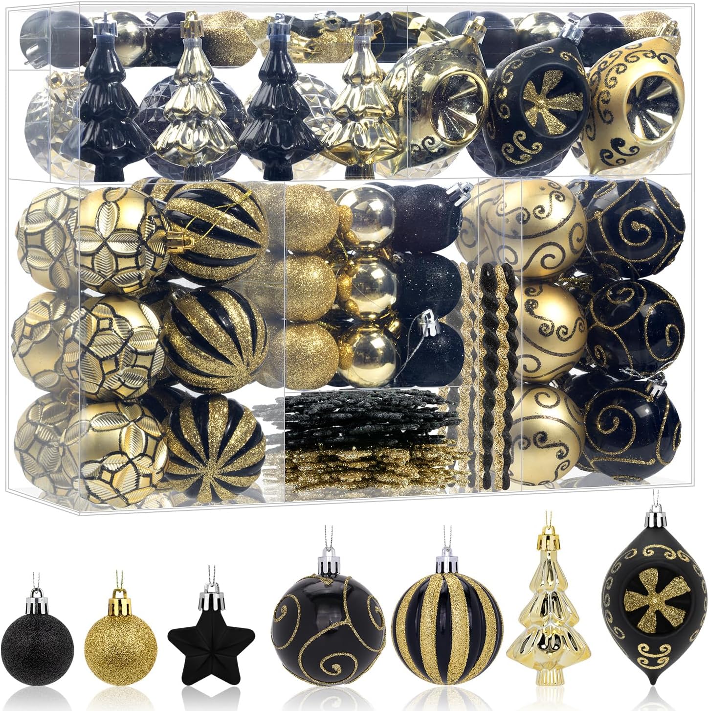 Amazon.com: 114 Pcs Black and Gold Christmas Ball Ornaments Set, Xmas ...