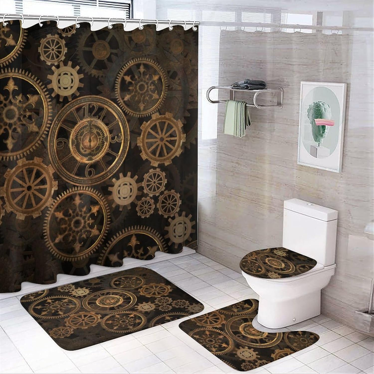 Abstract Modern Art Steampunk Shower Curtain Sets 4 Piece,Steam Punk ...