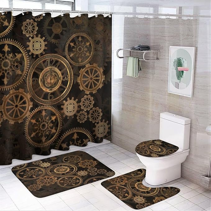 Amazon.com: Abstract Modern Art Steampunk Shower Curtain Sets 4 Piece ...