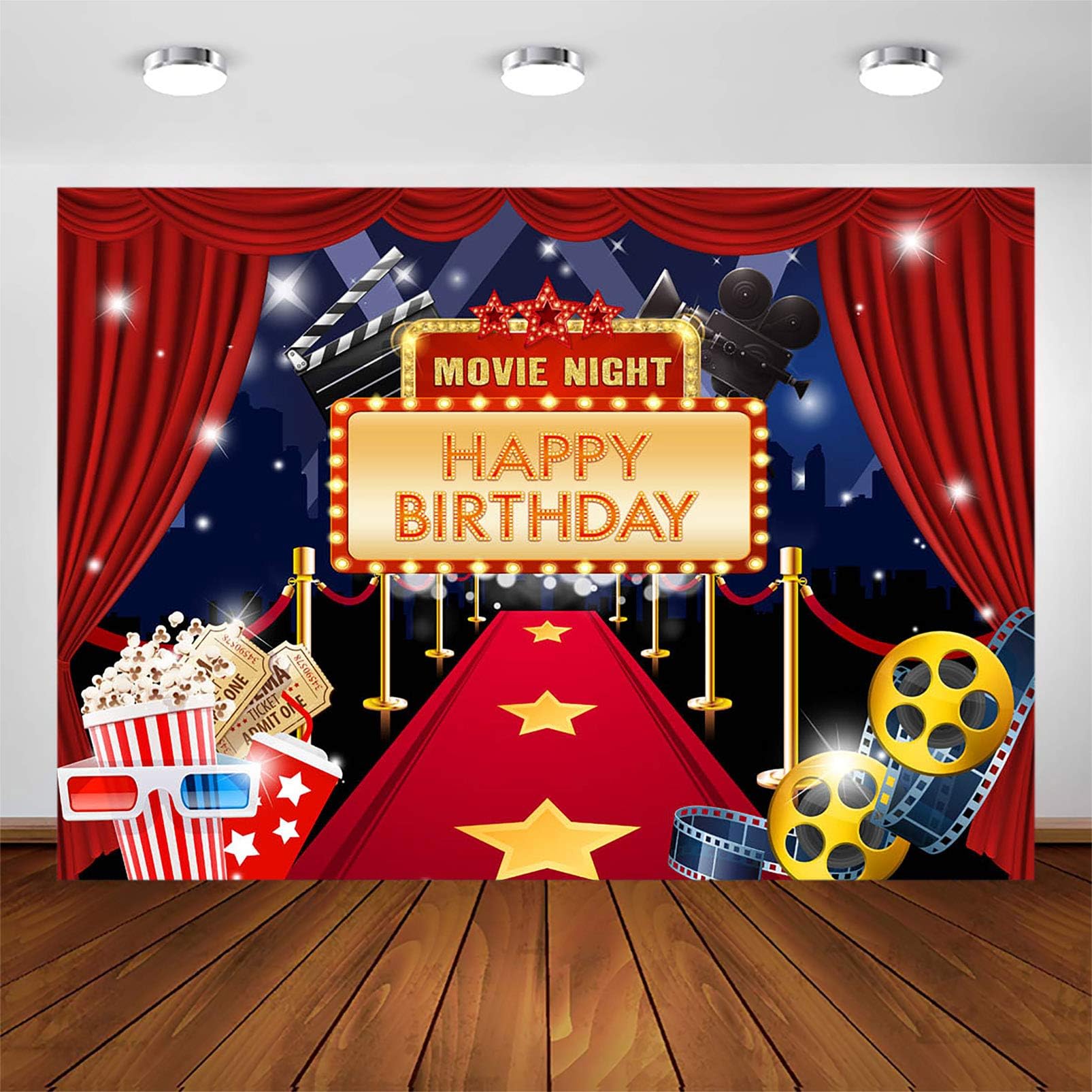 Amazon.com : Movie Night Backdrop Red Carpet Movie Theme Birthday Party ...