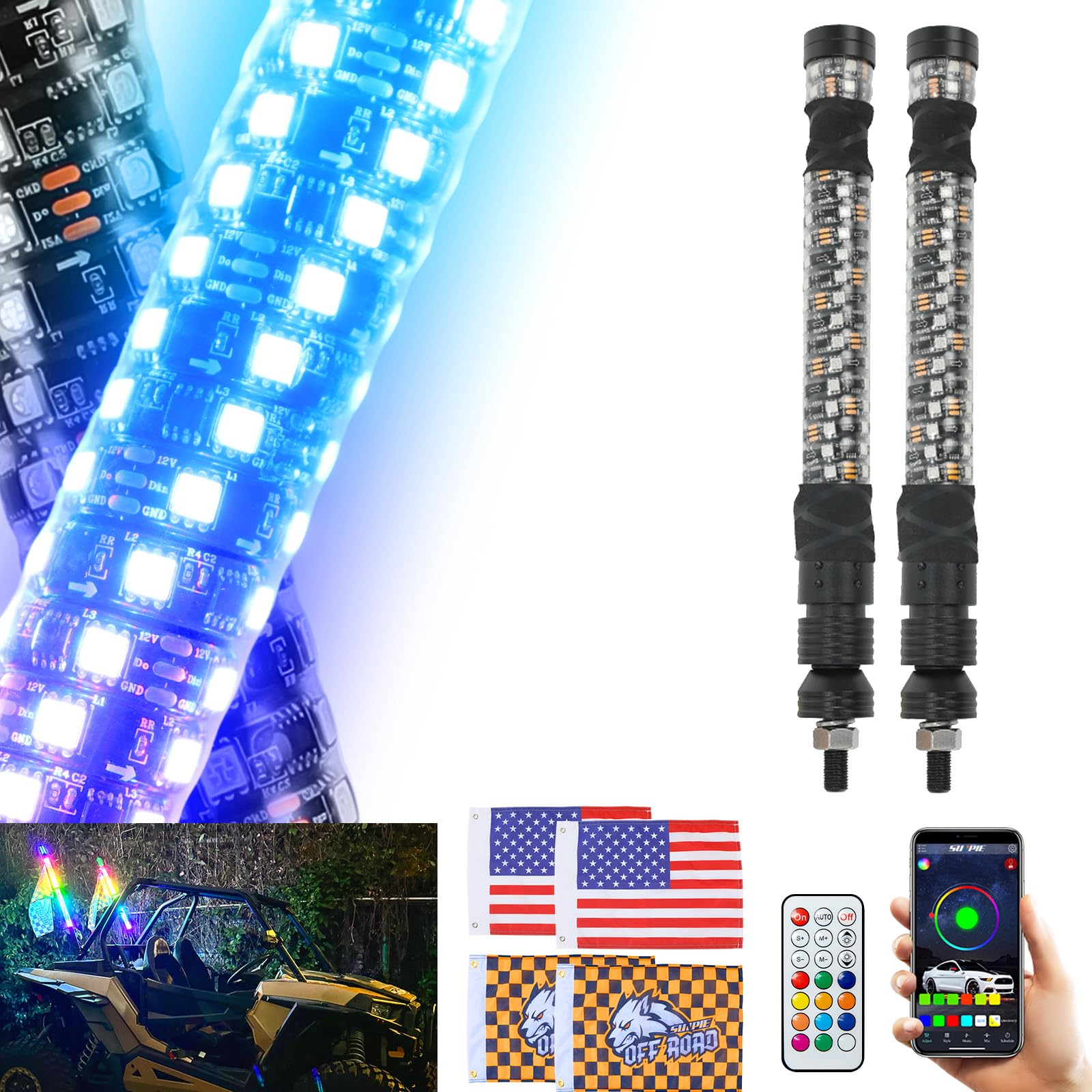 Snapklik.com : SUNPIE RGB Lights Universal Blare LED Whip Lights w ...