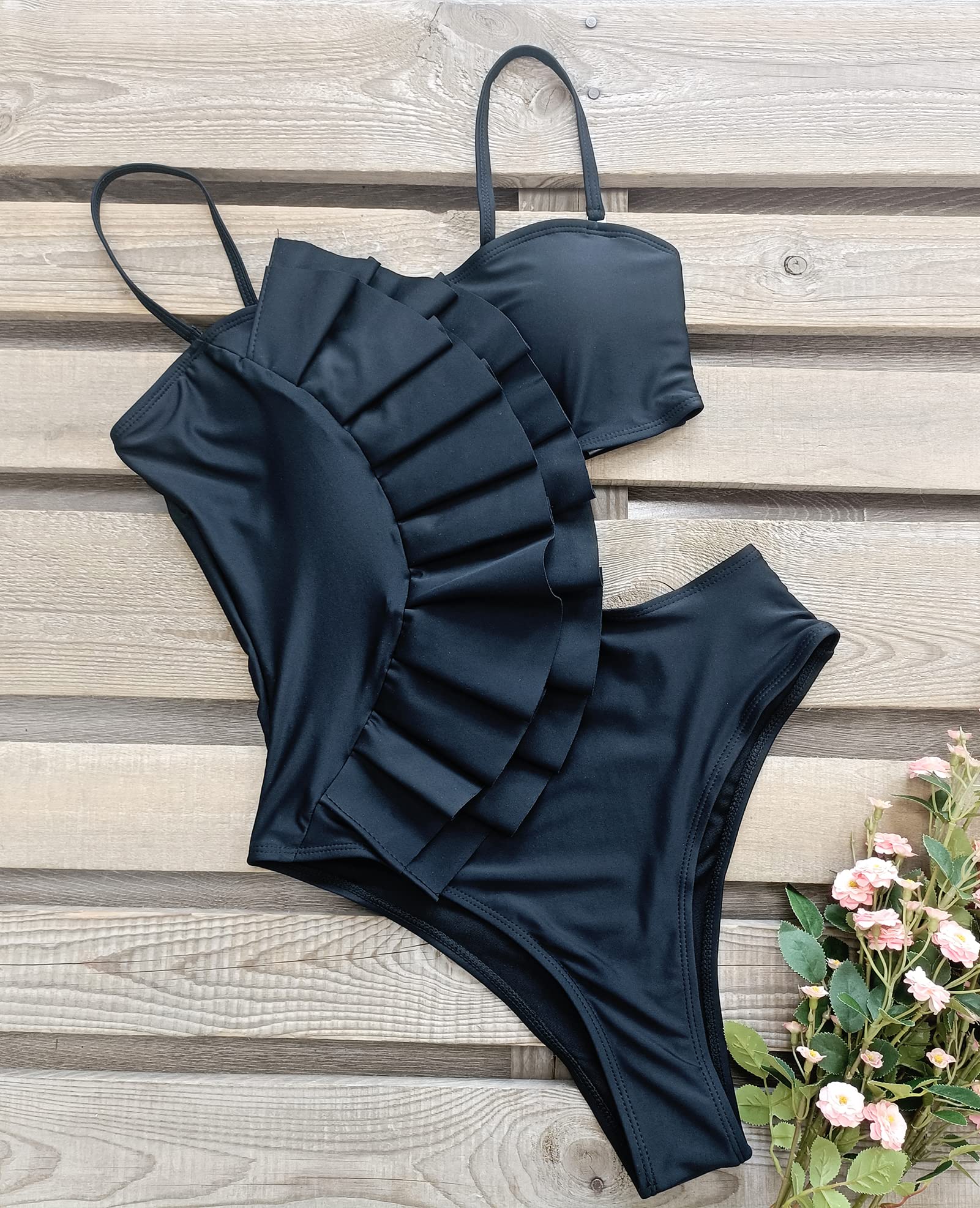SPORLIKE Women One Piece Swimsuit Flounce Swimwear Hole Out Bathing ...