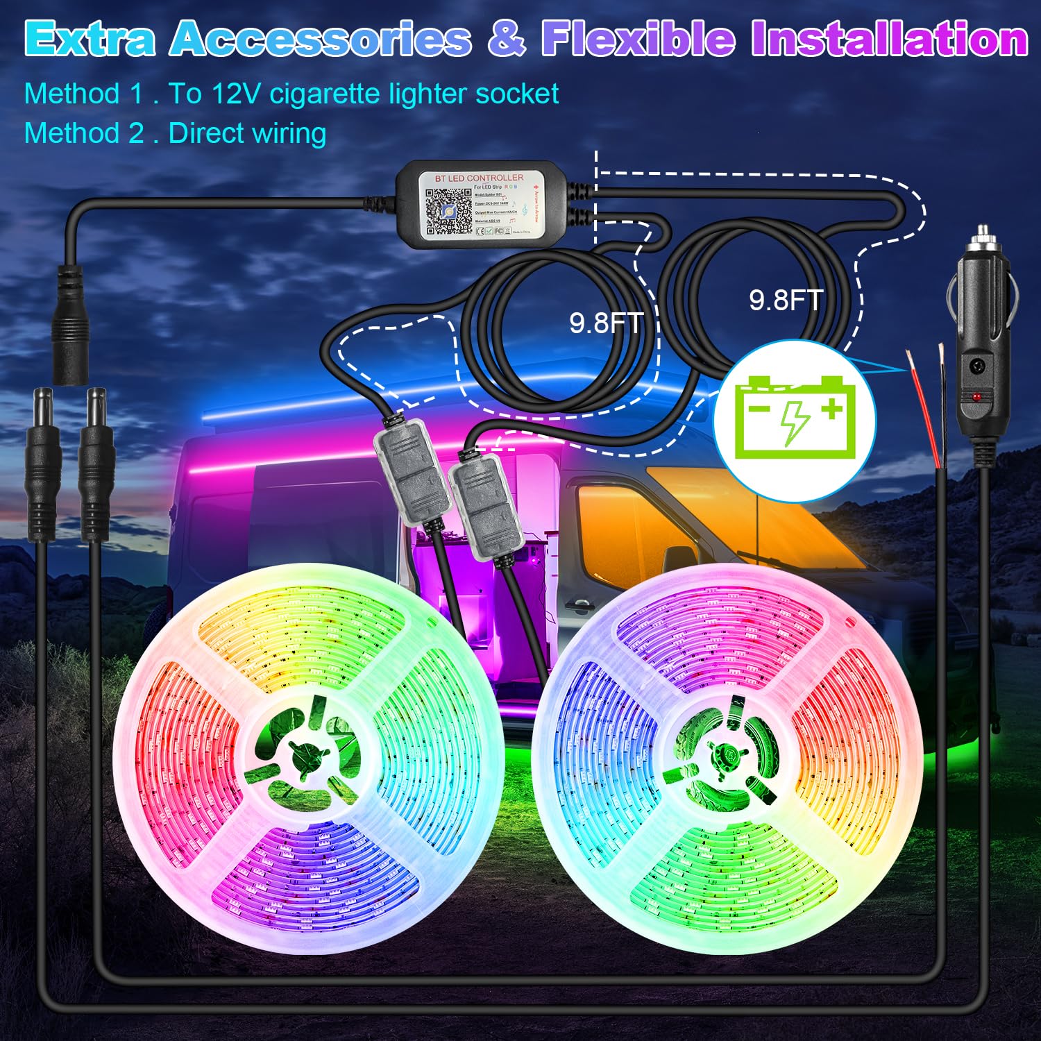 Snapklik.com : RV Awning LED Light Strip 40FT, 12V RGB Waterproof ...