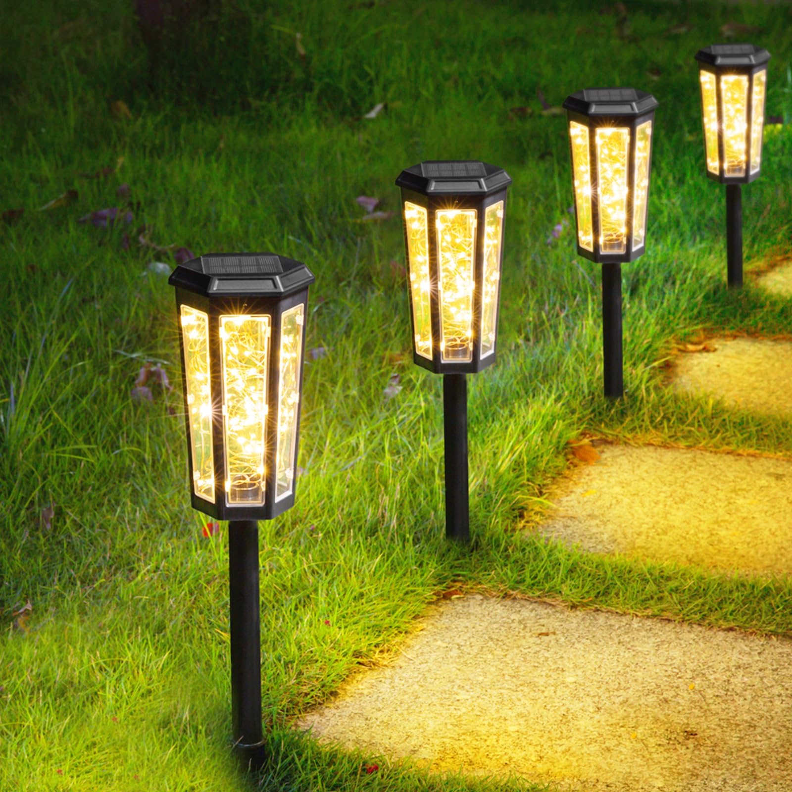 SAMPHON Solar Pathway Lights, 4 Pack Outdoor Waterproof Hanging Solar ...