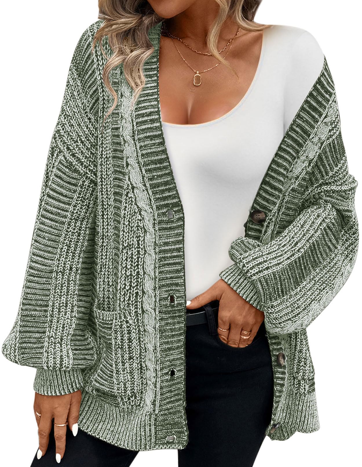 Pink Queen Women's 2024 Fall Winter Cardigan Sweater Long Sleeve Cable ...