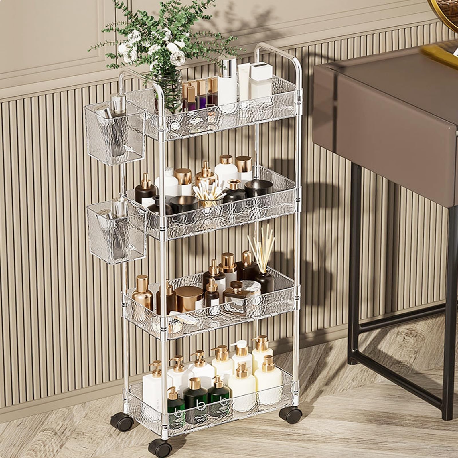 Amazon.com: JICOLI 4 Tier Acrylic Rolling Storage Cart Clear Bathroom ...