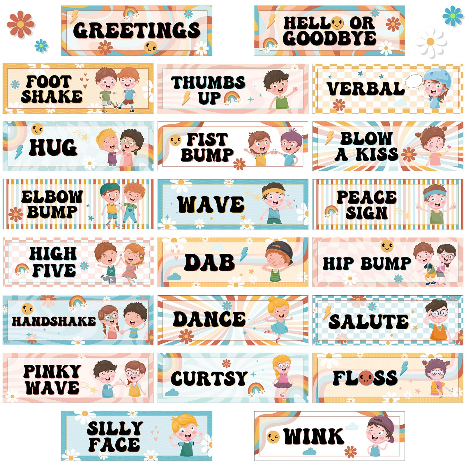 Snapklik.com : 28 Pcs Greeting Choices Classroom Rules Posters Groovy ...