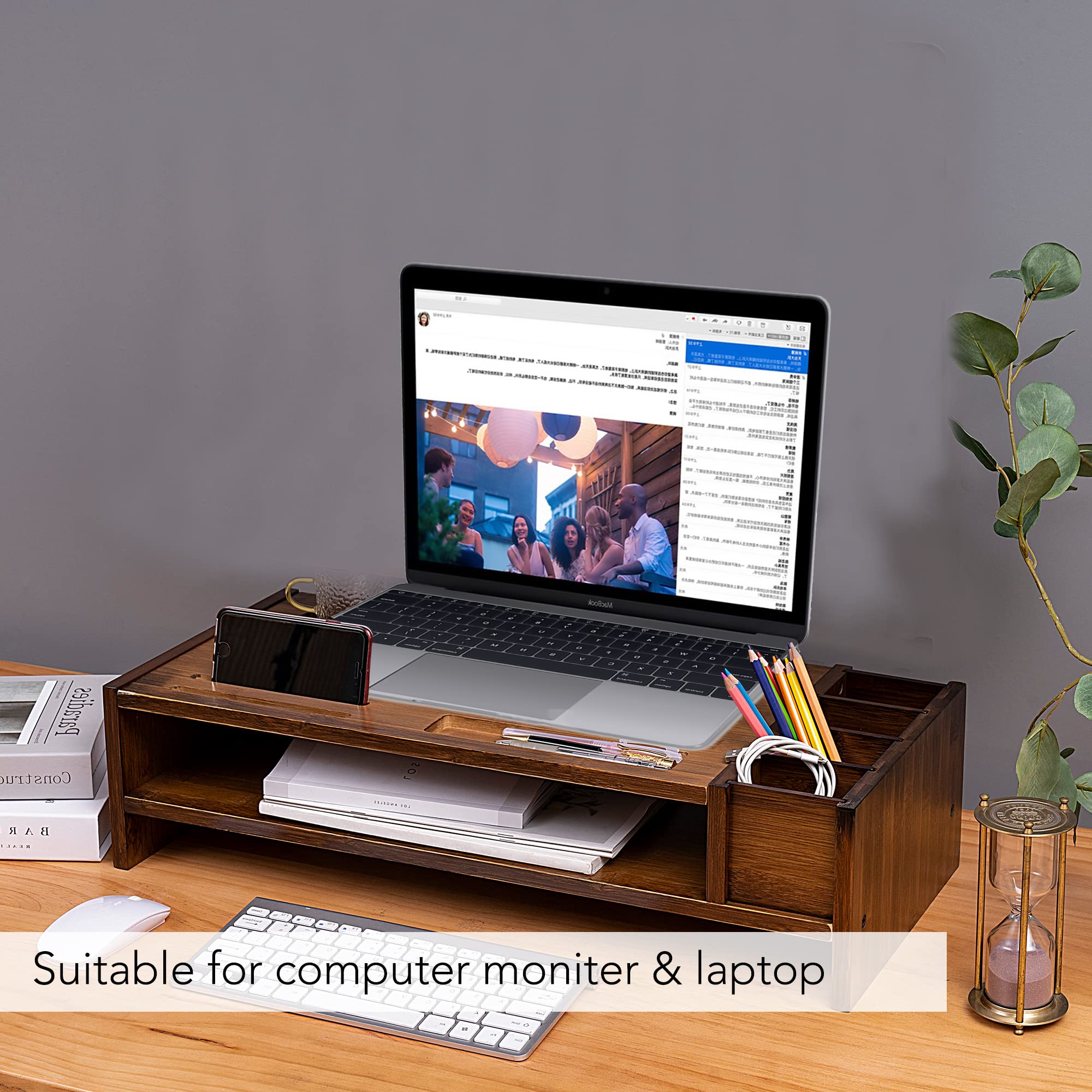 WAYTRIM 2-Tier Bamboo Monitor Stand, Wood Computer Monitor Riser ...