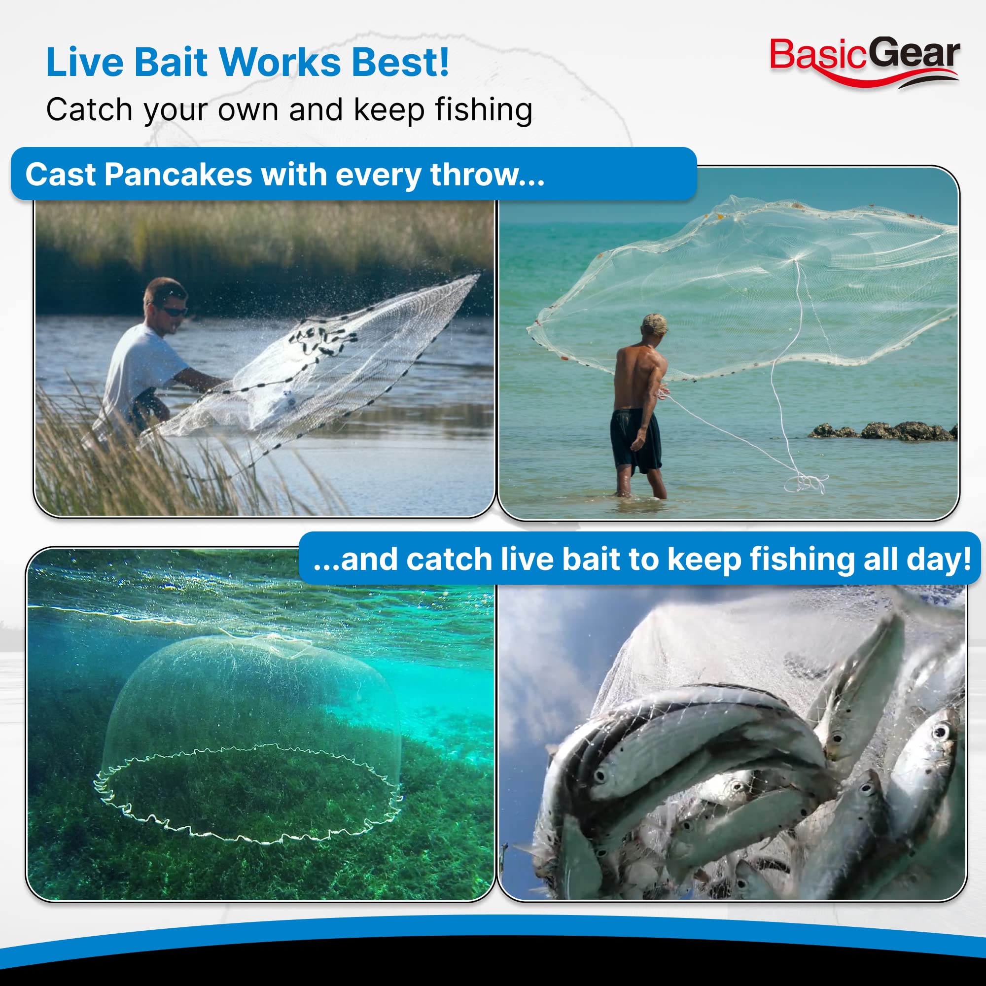 Snapklik.com : Cast Net Lead, 6ft Radius, 3/8 Inch Mesh, Multifilament ...