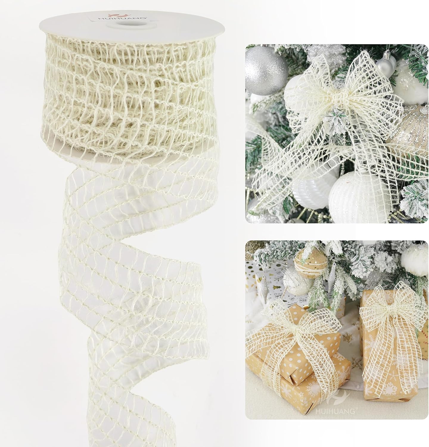 Amazon.com: HUIHUANG Burlap Wired Ribbon 2.5 inch Ivory Burlap Ribbon ...