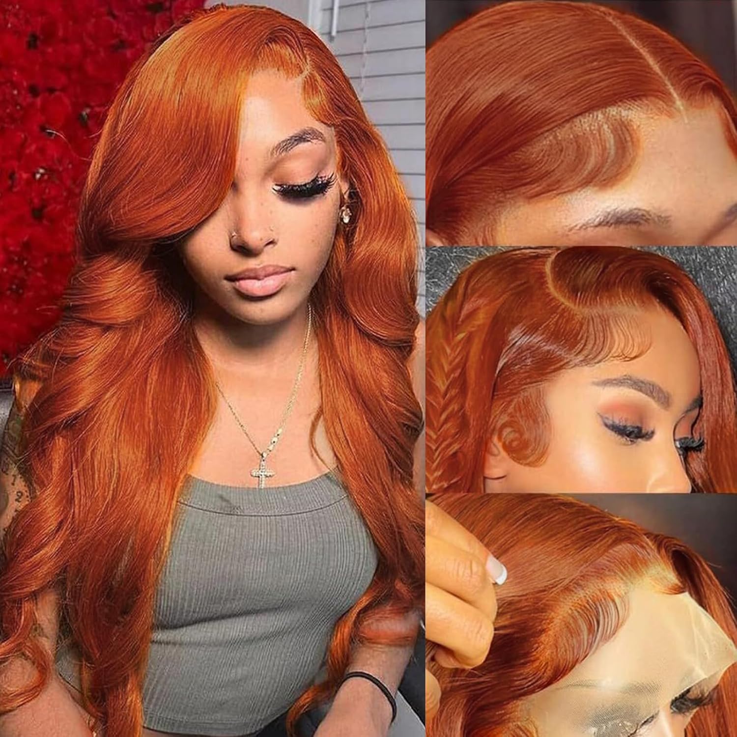Amazon.com : Ginger Wigs Human Hair Pre Plucked Body Wave 13x6 HD Lace ...