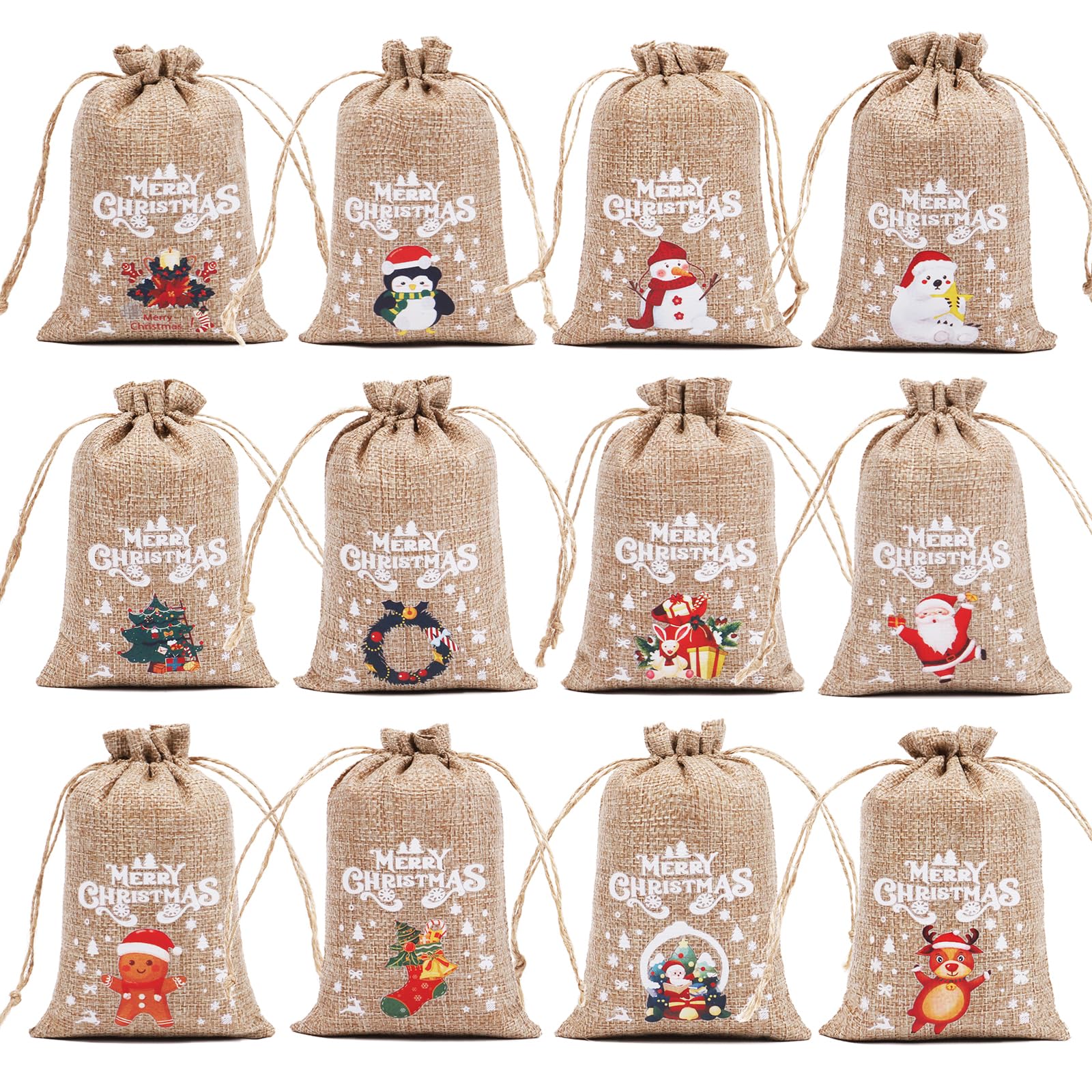 Christmas Small Burlap Bags with Drawstring,24 Pcs Burlap Gift Bags Christmas Treat Goody Bags ...