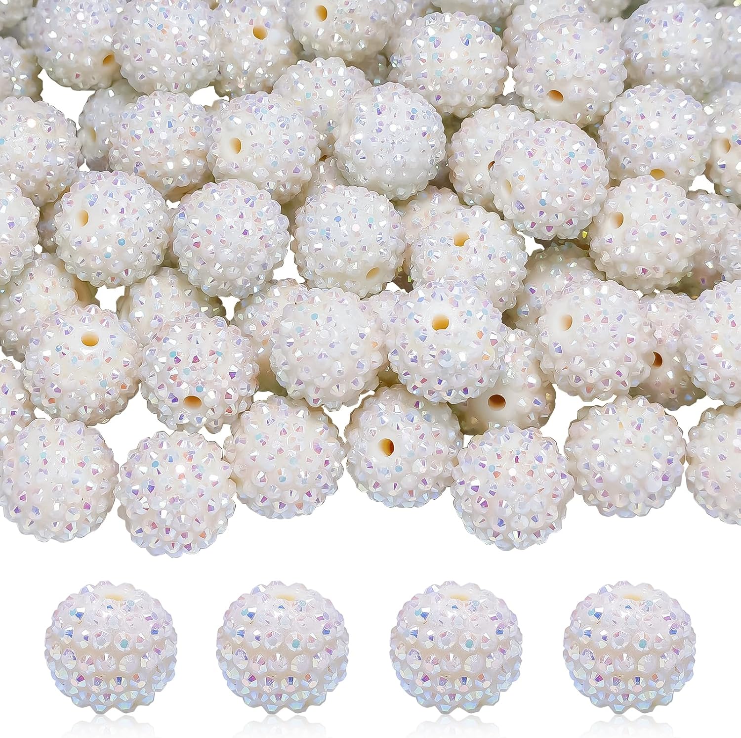 Amazon.com: CREATZONE 40pcs 20mm Rhinestone Bubblegum Ball Beads White ...