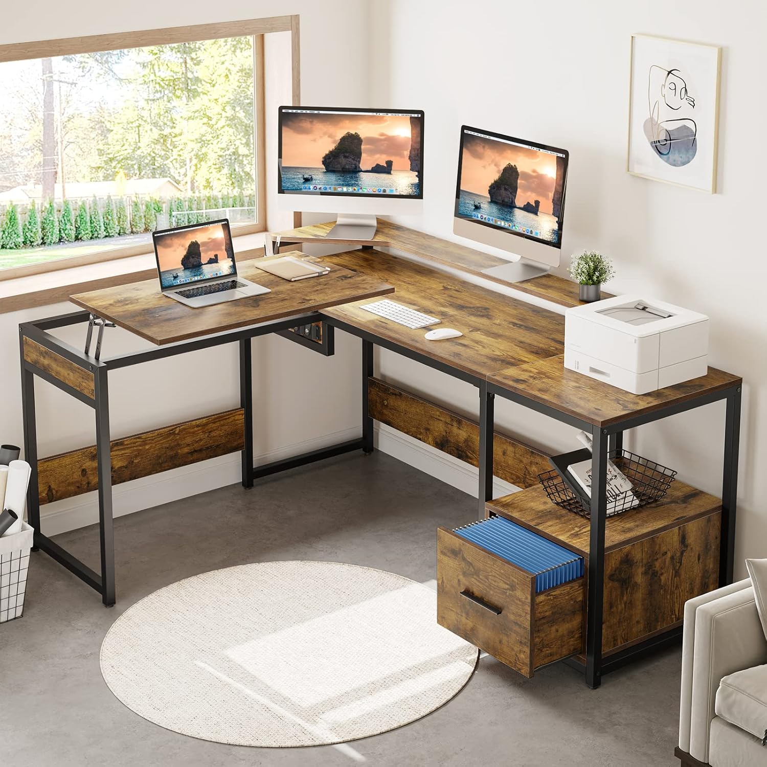 YITAHOME L Shaped Desk with Lift Top, 65 Adjustable Standing Desk with ...