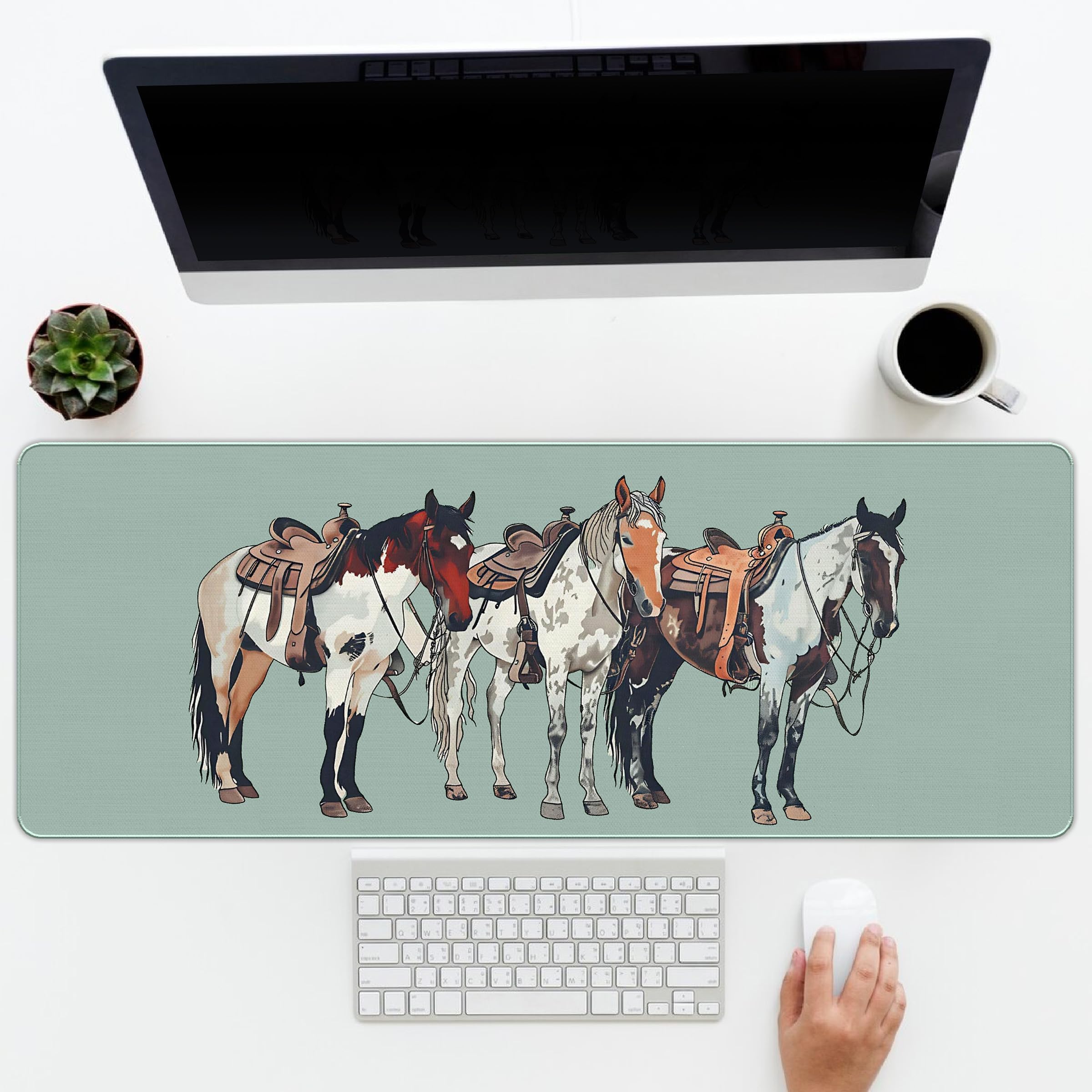 Amazon.com : Green Western Horse Mouse Pad Horses Desk Mat, Retro Horse ...