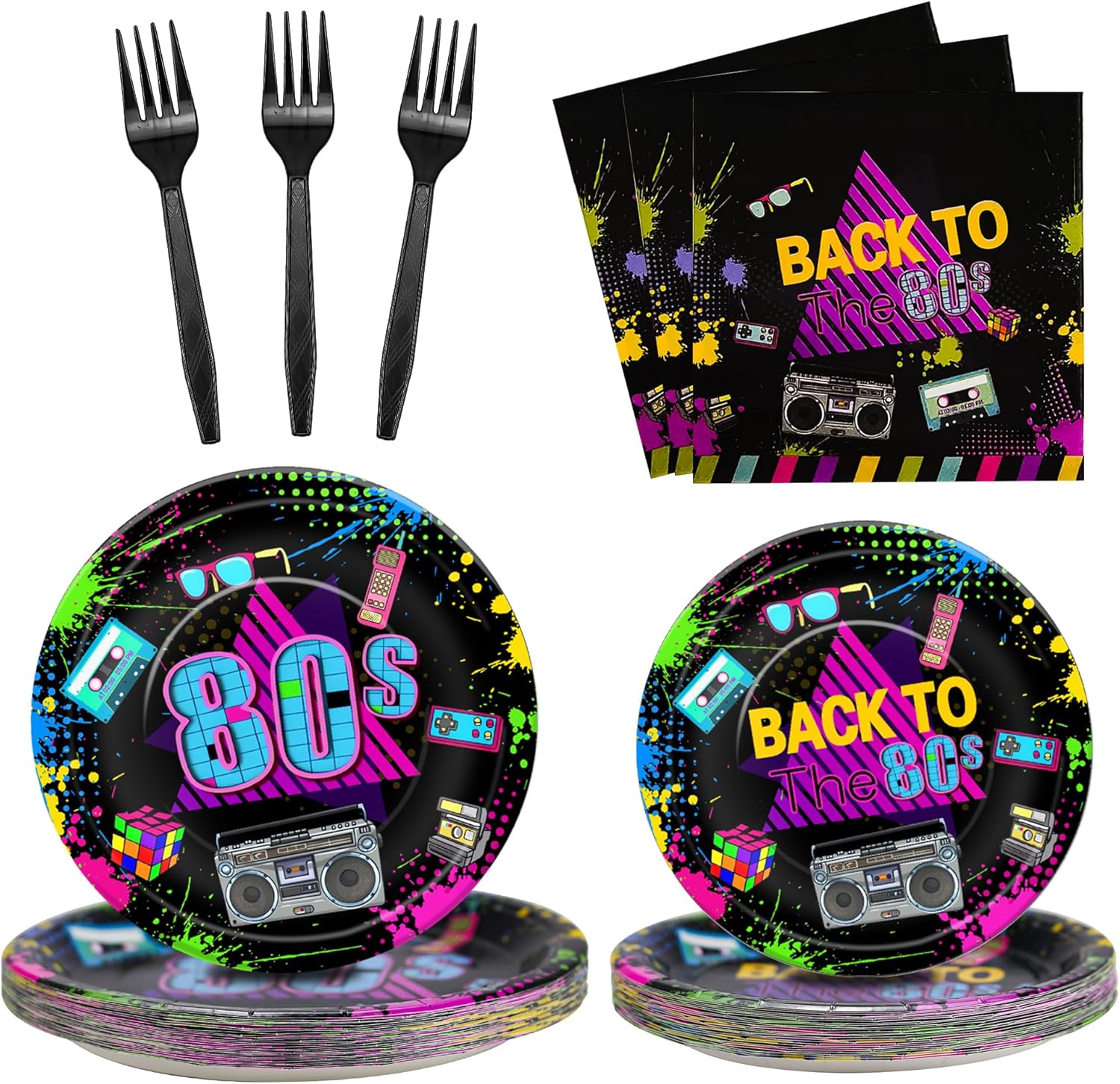 Amazon.com: PYCALOW 80s Party Decorations Tableware - 80s Decorations ...