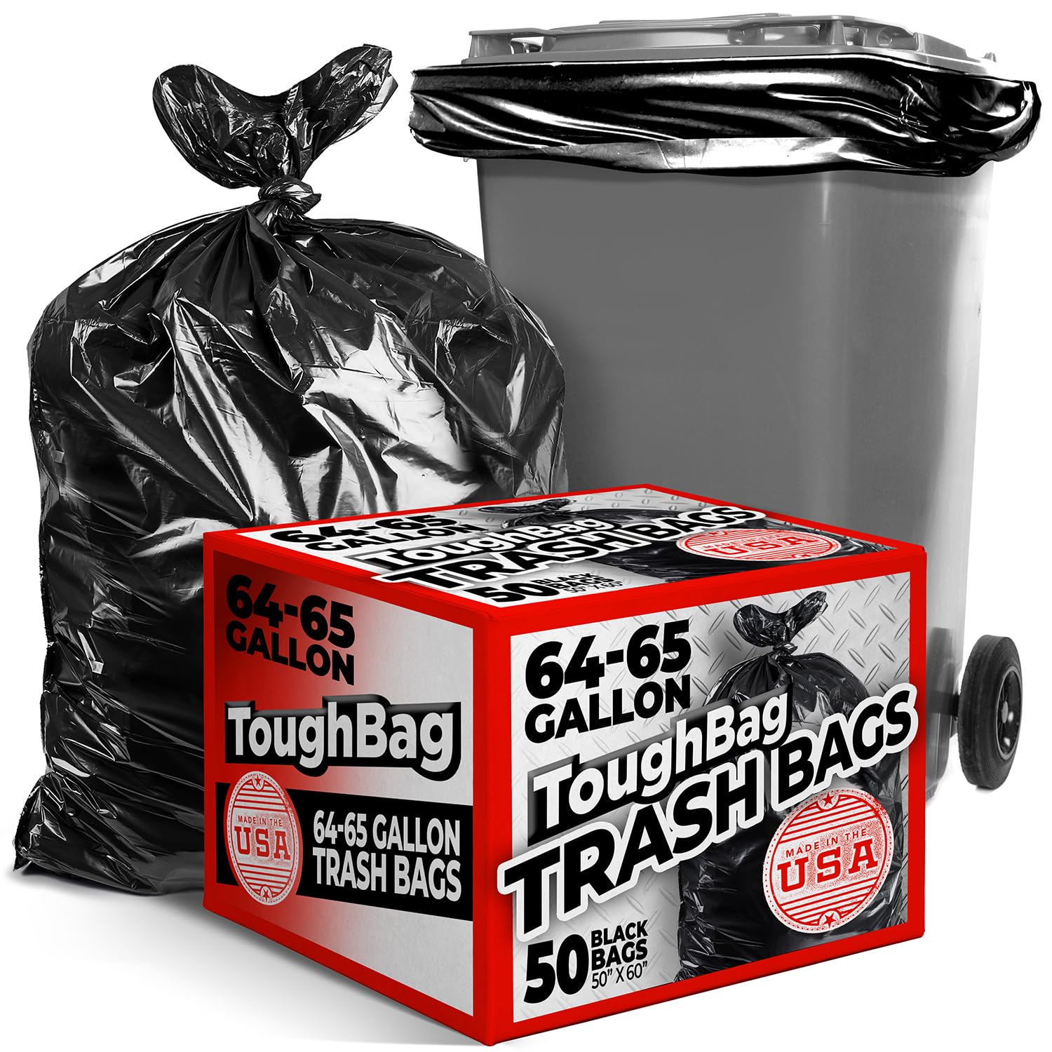 Amazon.com: ToughBag 64-65 Gallon Trash Bags, 50 x 60” Large Black ...