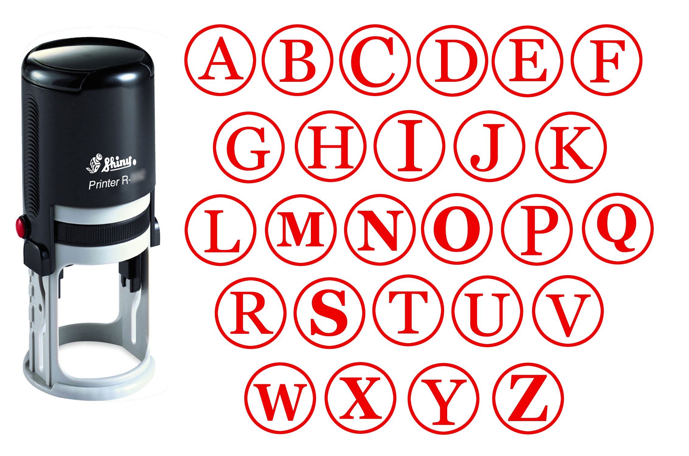 Custom A-Z Alphabet Stamp in Red Ink Monogram Round Rubber Stamp Self ...