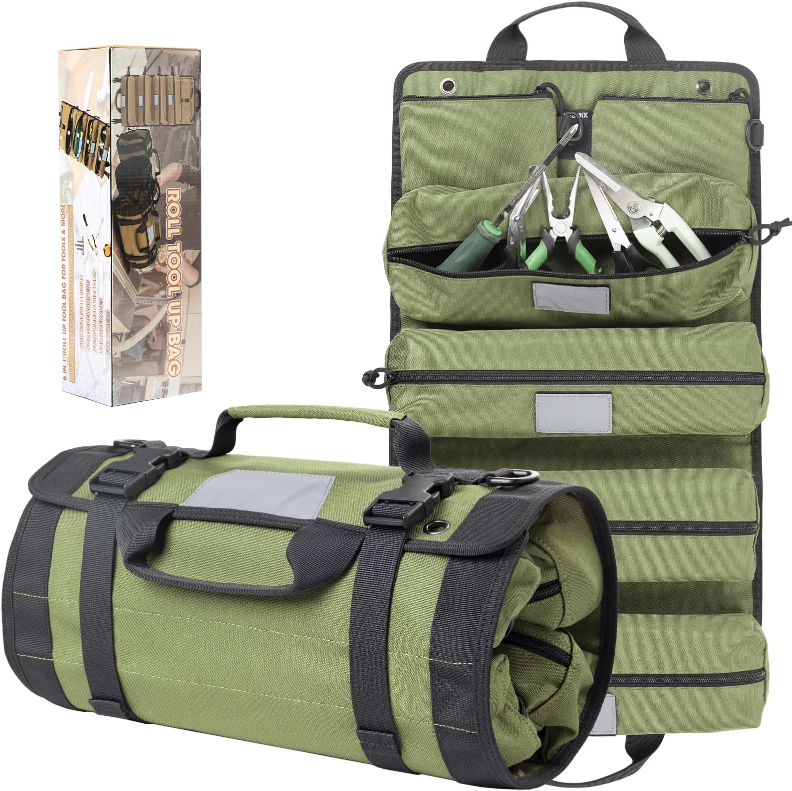 Tool Roll Bag Organizers- Heavy Duty Roll Up Tool Bag Organizer 6 Tool Pouches with Labeled ...