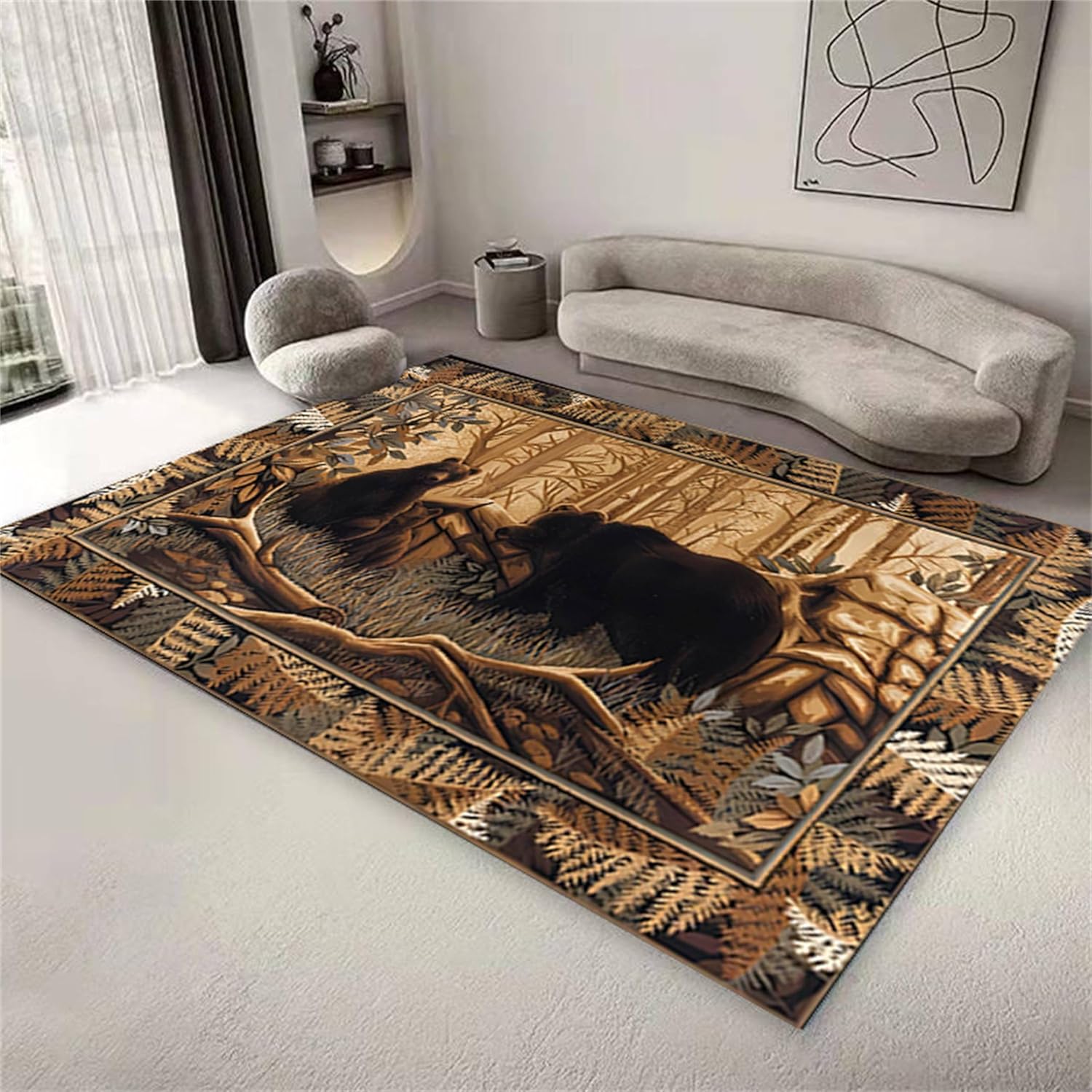 Amazon.com: Srocvi Retro Bear Rug Rustic Lodge Theme Crapet with Wild ...