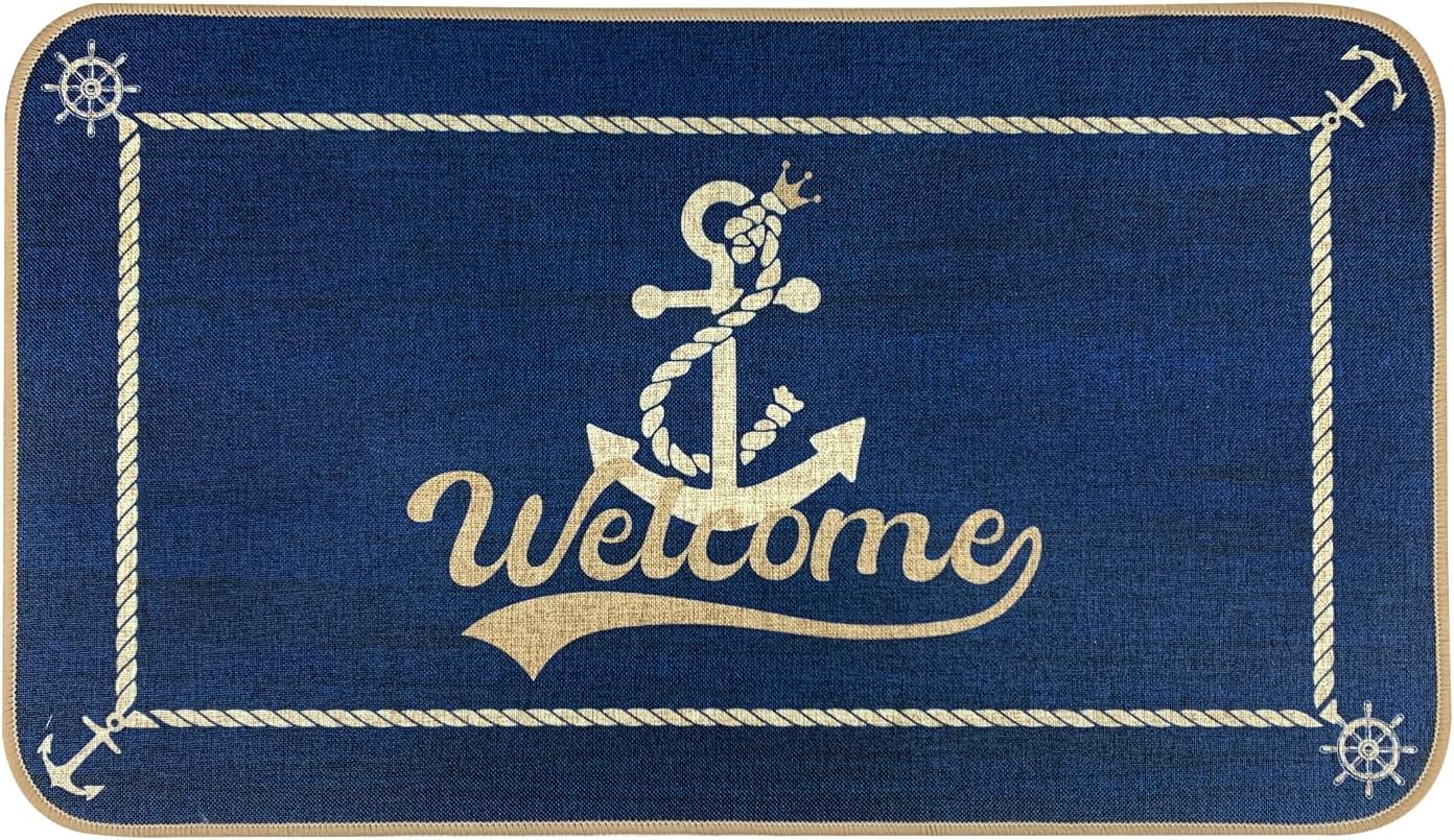 Amazon.com: Qvapt Navy Blue Nautical Anchor Waterproof Door Mat 17×30 ...