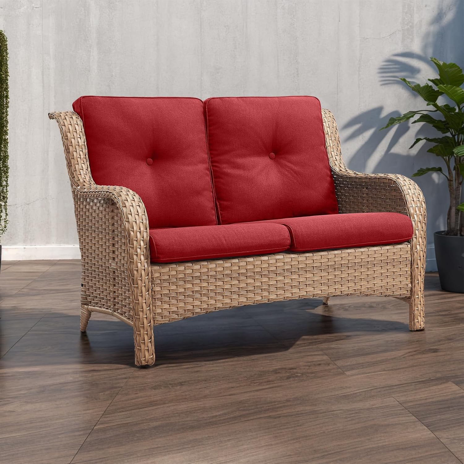 Amazon.com : Rilyson Outdoor Loveseat Wicker Patio Sofa - 2 Seat Rattan ...