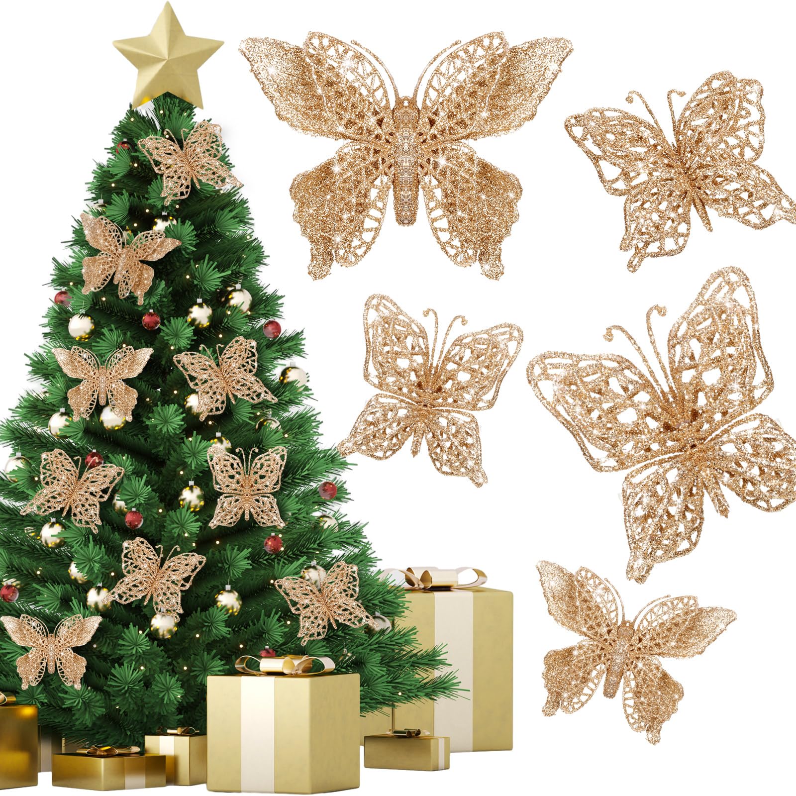 Amazon.com: Liliful 32 Pcs Christmas Glitter Butterfly Ornament with ...