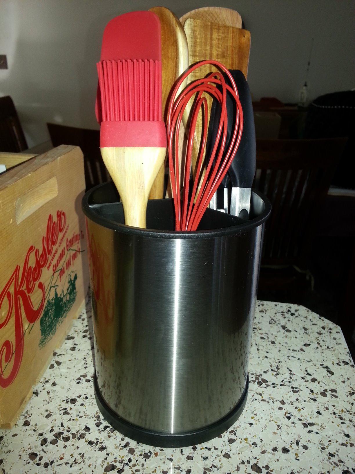 Amazon.com: Stainless Steel Kitchen Utensil Holder – Rotating Cooking ...